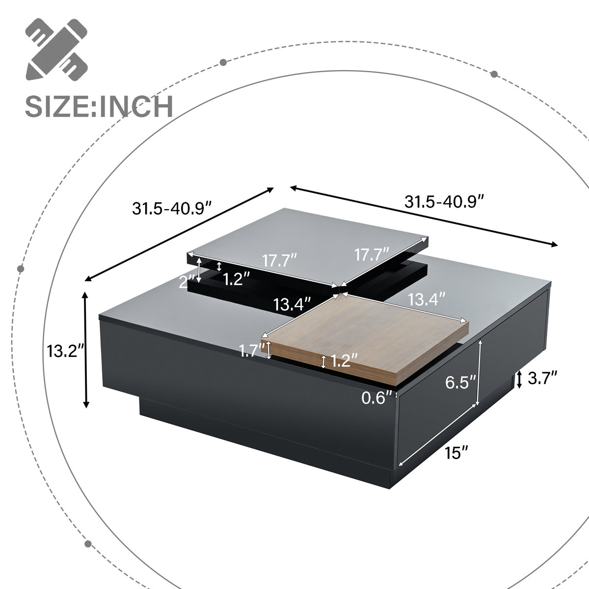 Ivy Bronx Modern Square Wood Coffee Table With Movable Top | Wayfair