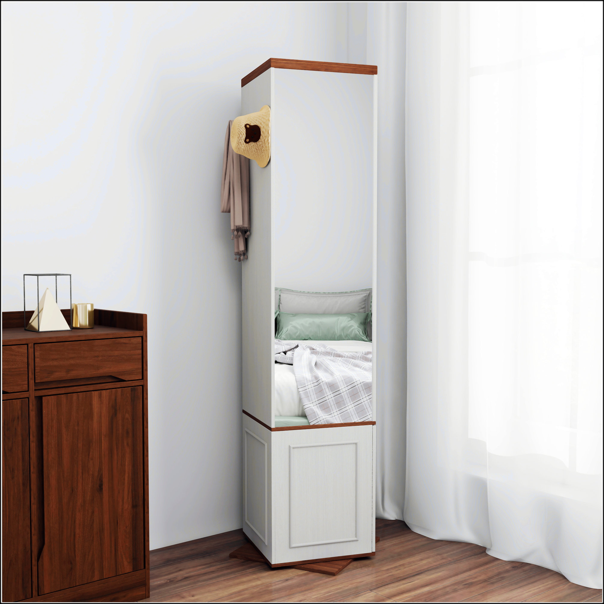 Latitude Run® 360° Rotating Storage Cabinet With Full-Length Mirror, 8 ...