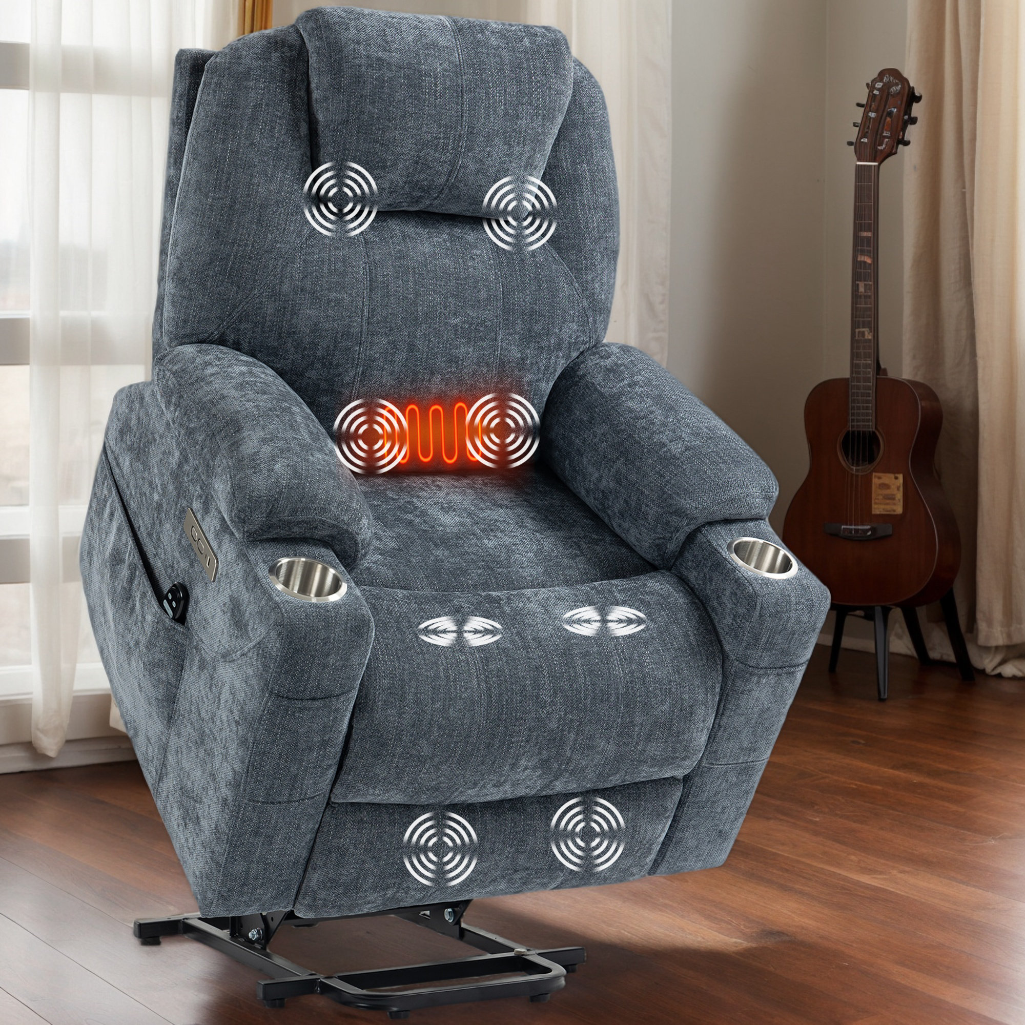 Latitude Run® Power Lift Heavy Duty Recliner W/8-Point Vibration ...