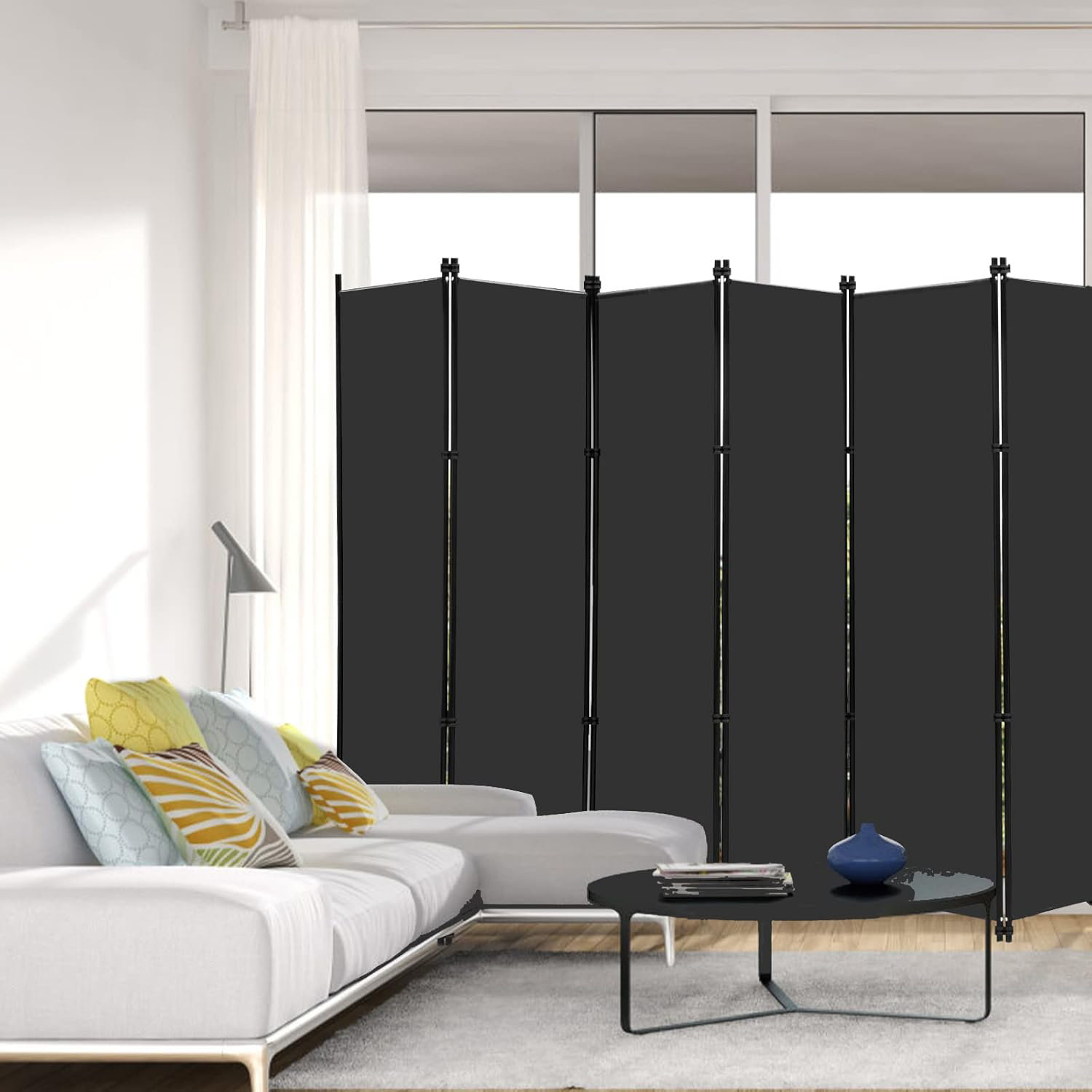 George Oliver 6 Panel Folding Privacy Screen 9ft Wide, 6ft Tall ...