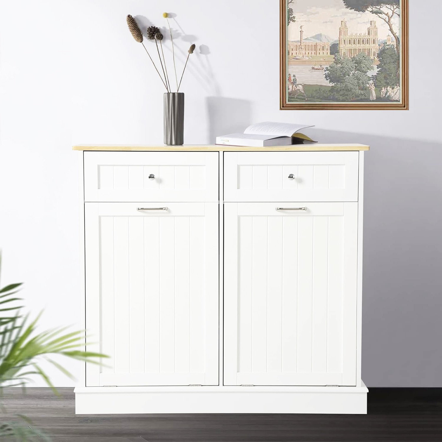 AKLOV Tilt Out Trash Cabinet with Double Hidden Trash Can Holder | Wayfair