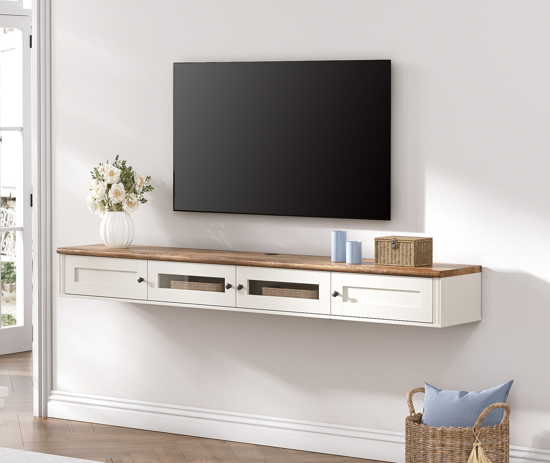Ebern Designs Floating Tv Stand For Tvs Up To 80 Inch, Wooden Floating ...