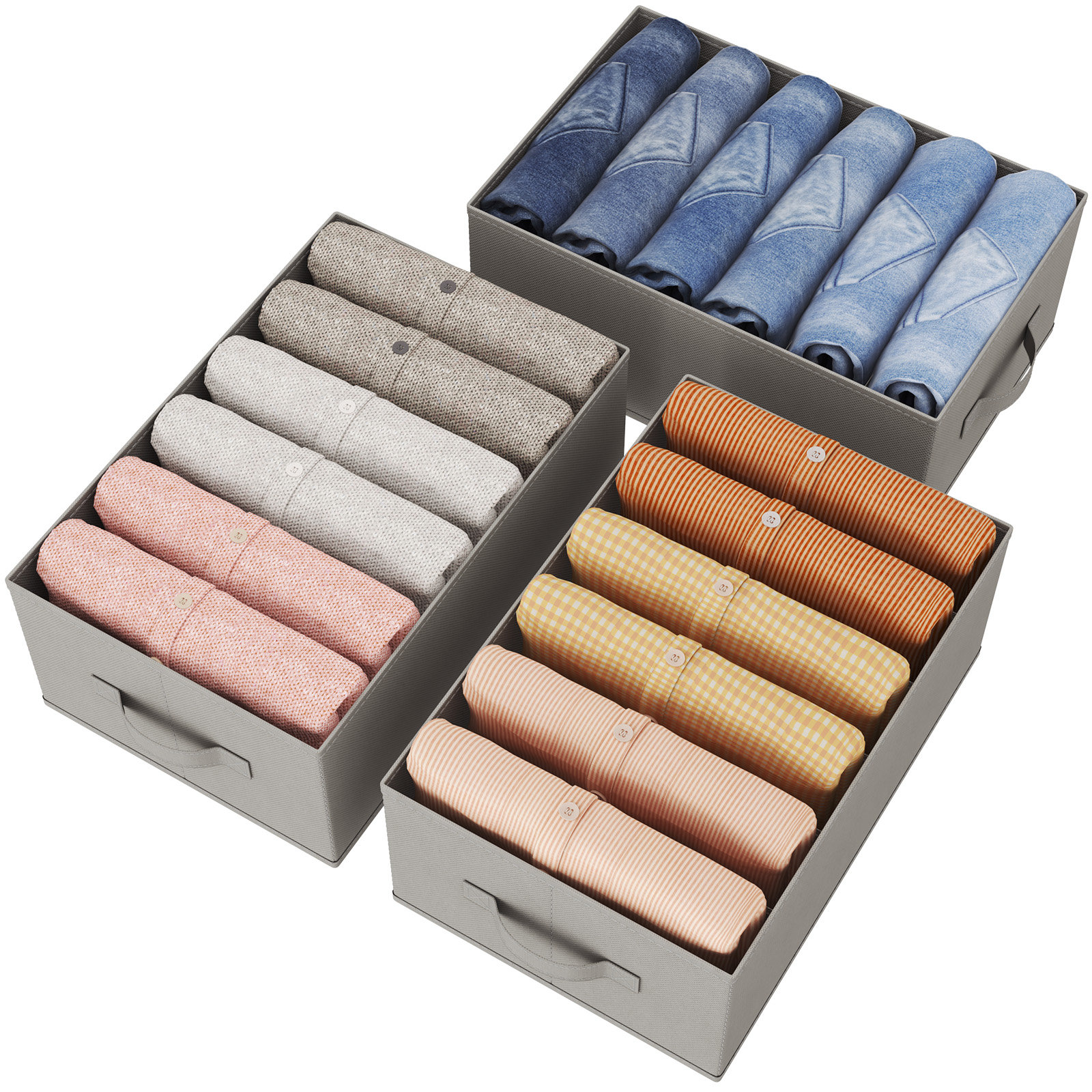 Ebern Designs Wardrobe Clothes Organizer 3 Pack, Large Size 6 Grids ...