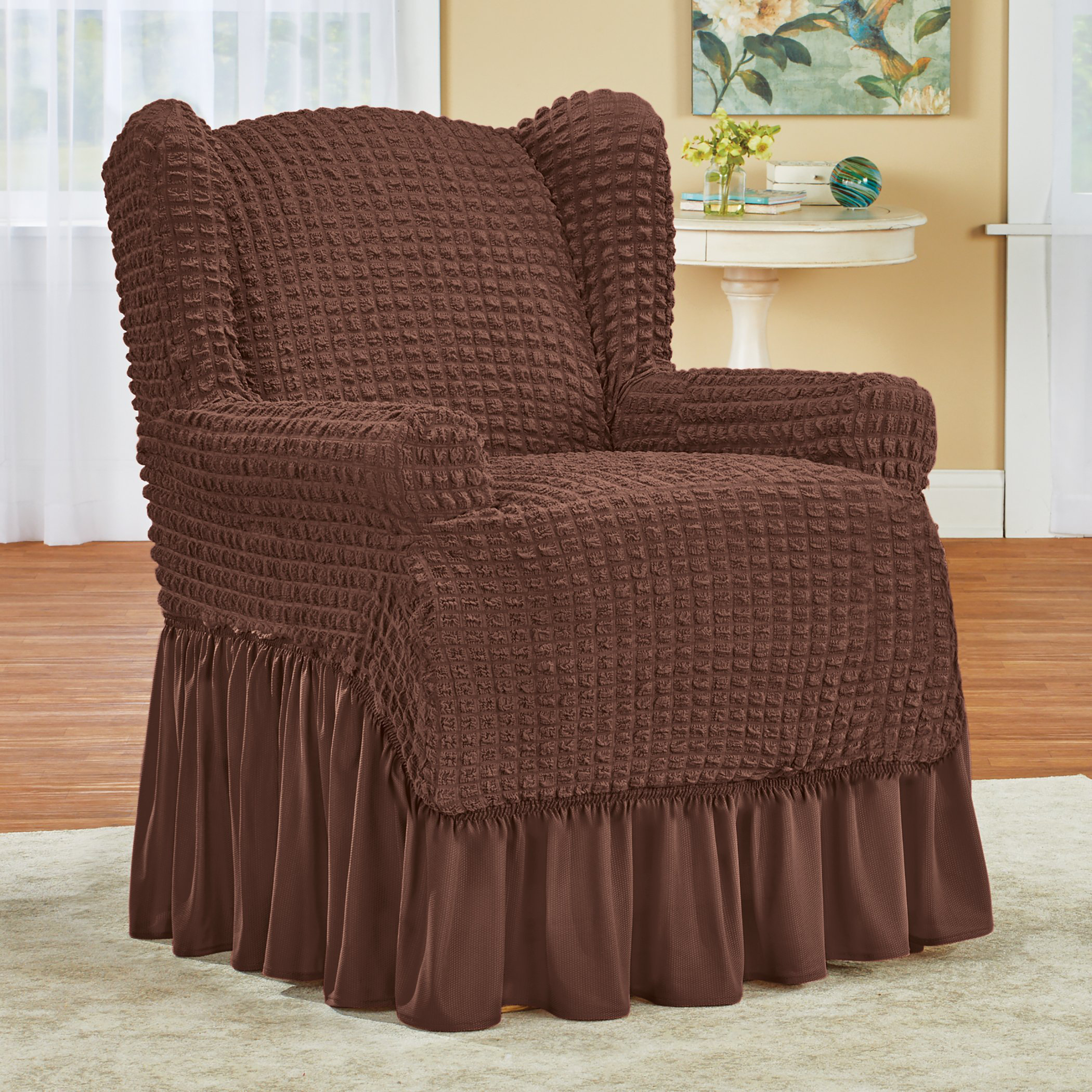 Red Barrel Studio Textured Squares Ruffled Box Cushion Wingback ...