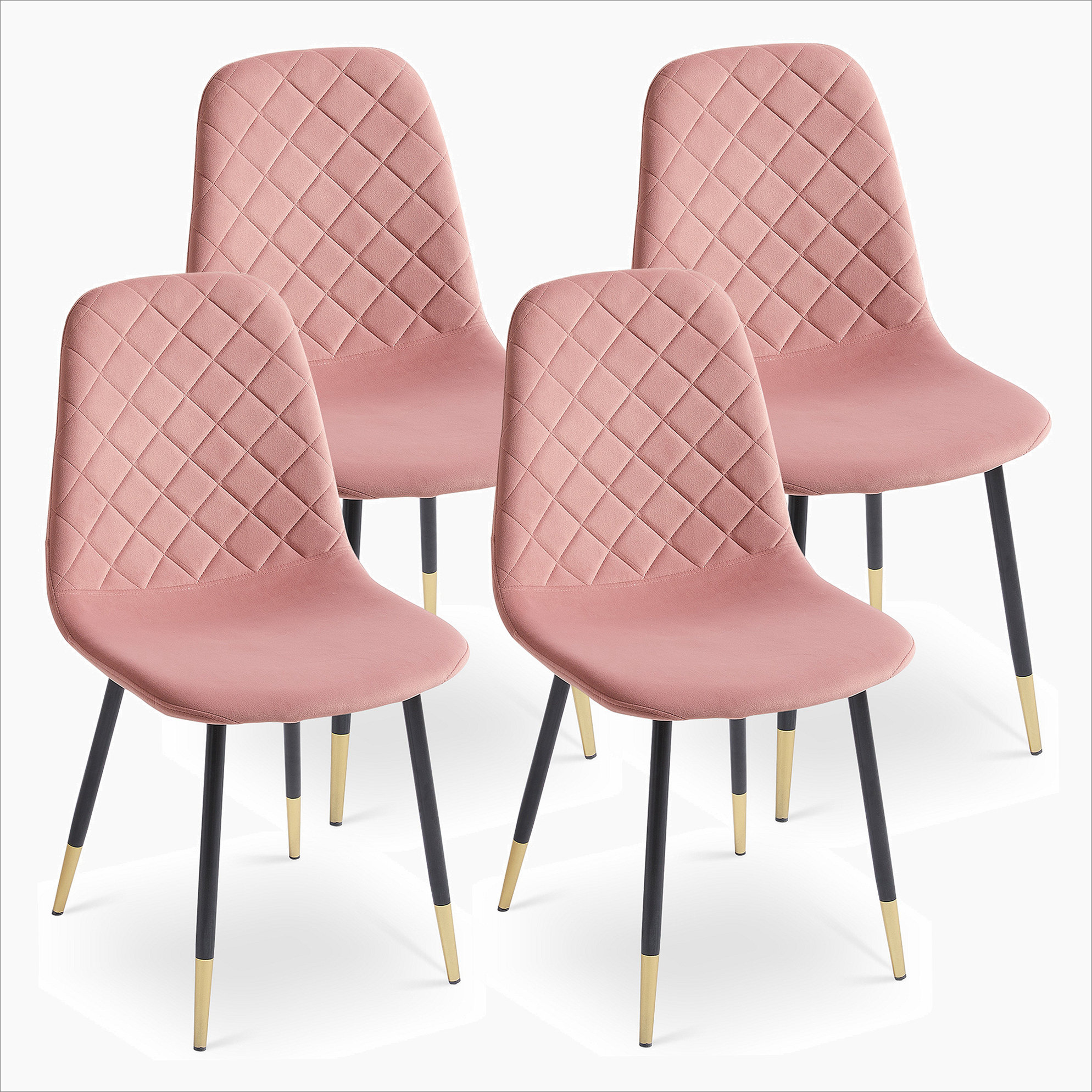 Everly Quinn Pink Velvet Tufted Accent Chairs with Golden Color Metal ...