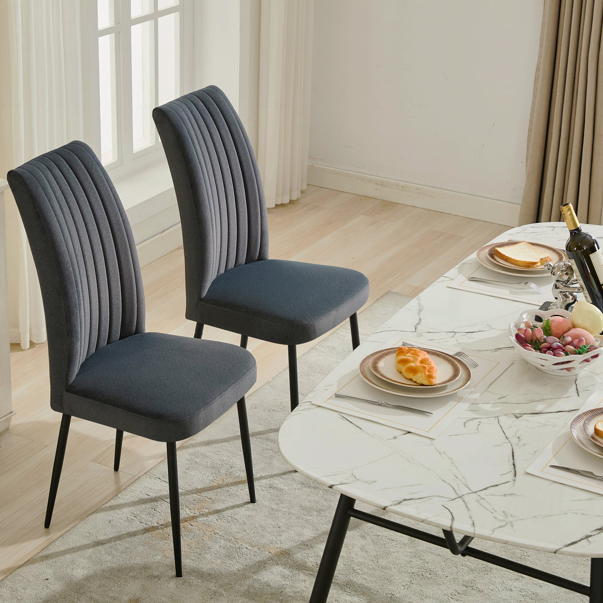 Latitude Run® Set Of 2 Dining Chairs, Adjustable Foot Stud Foot Velvet ...