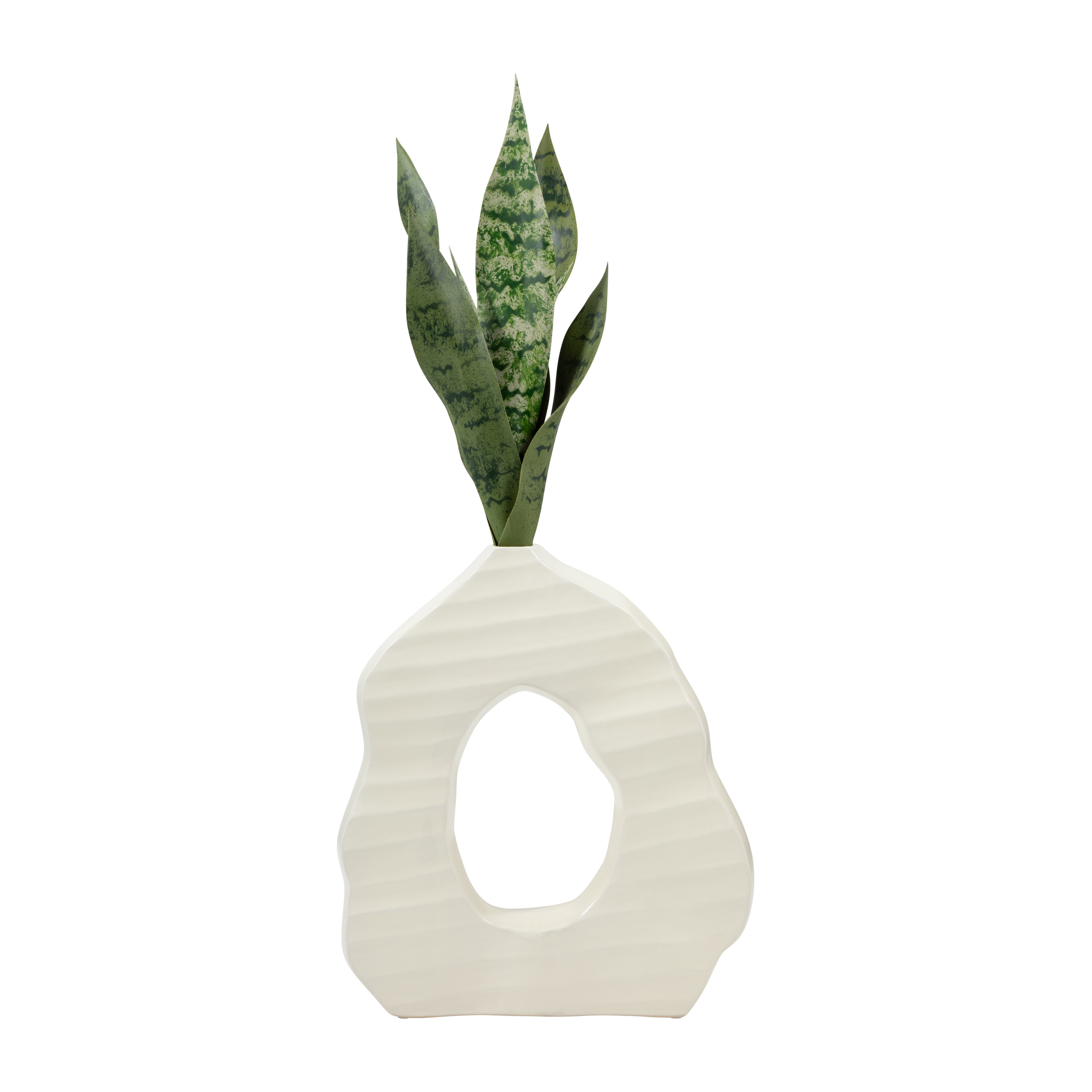 Joss & Main Ivory Ribbed Ceramic Open-cut Vase | Wayfair