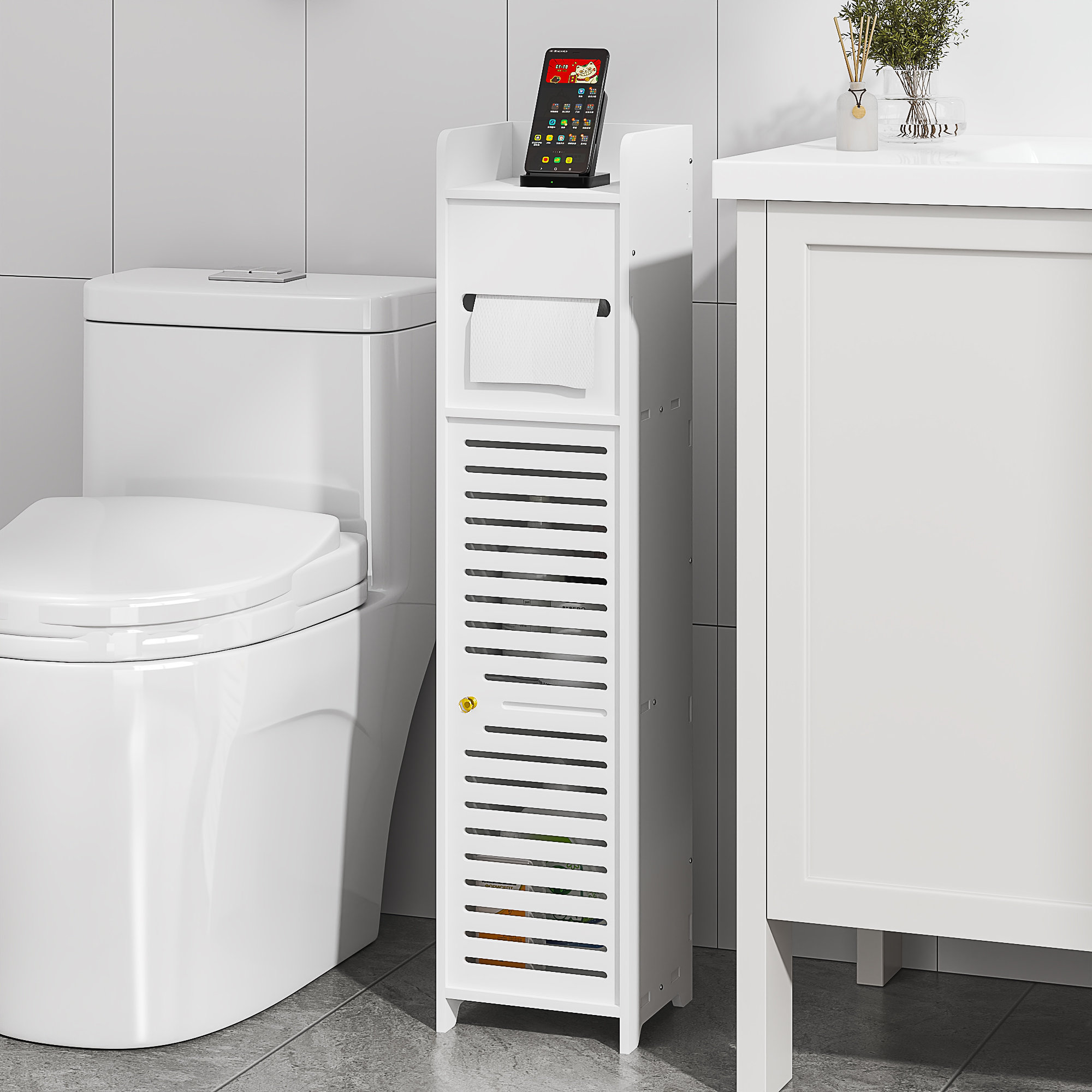 17 Stories Haslom Freestanding Toilet Paper Holder Stand, Over The ...