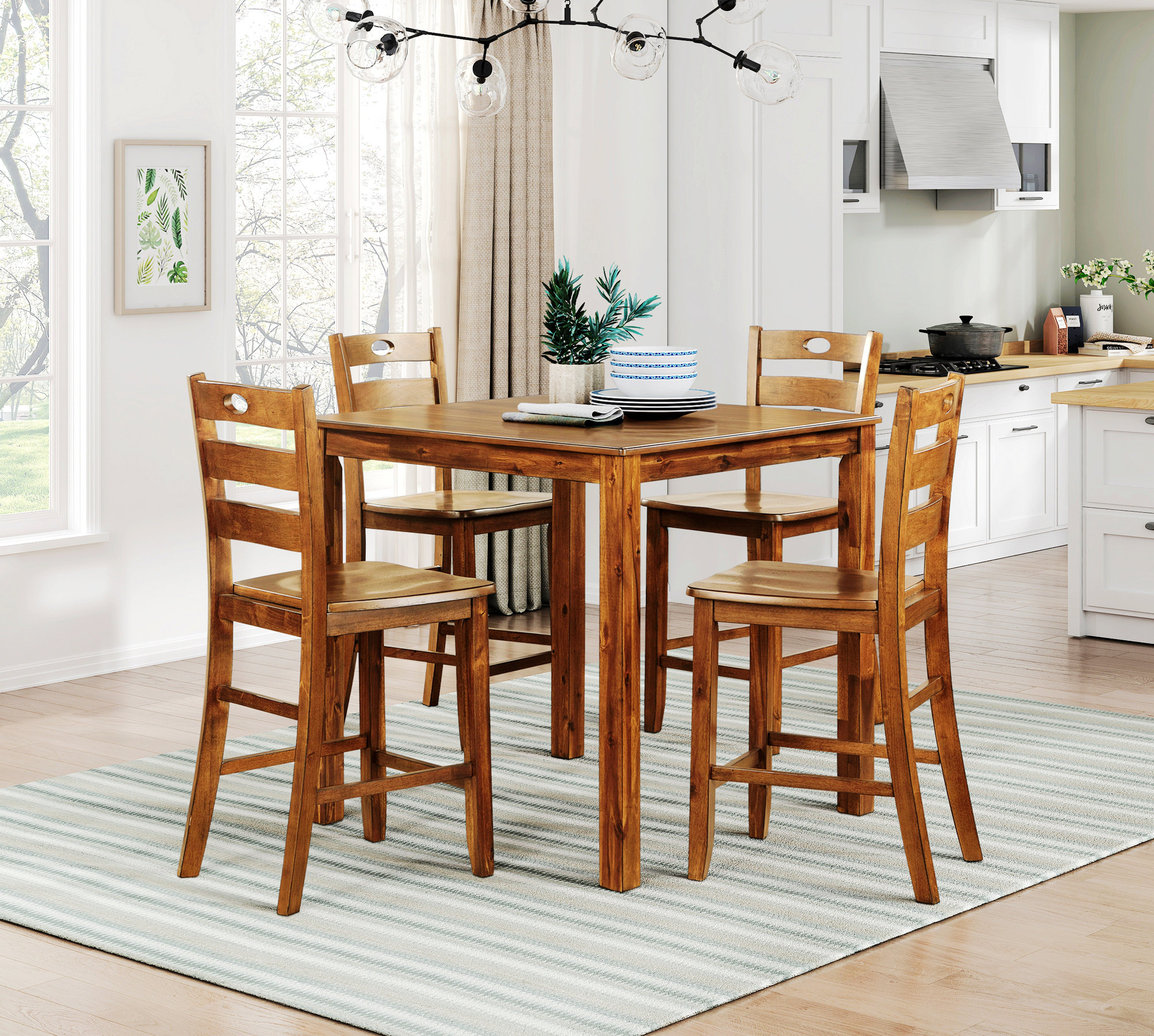 Millwood Pines Classical Wood Kitchen Counter Height Dining Set - Table ...