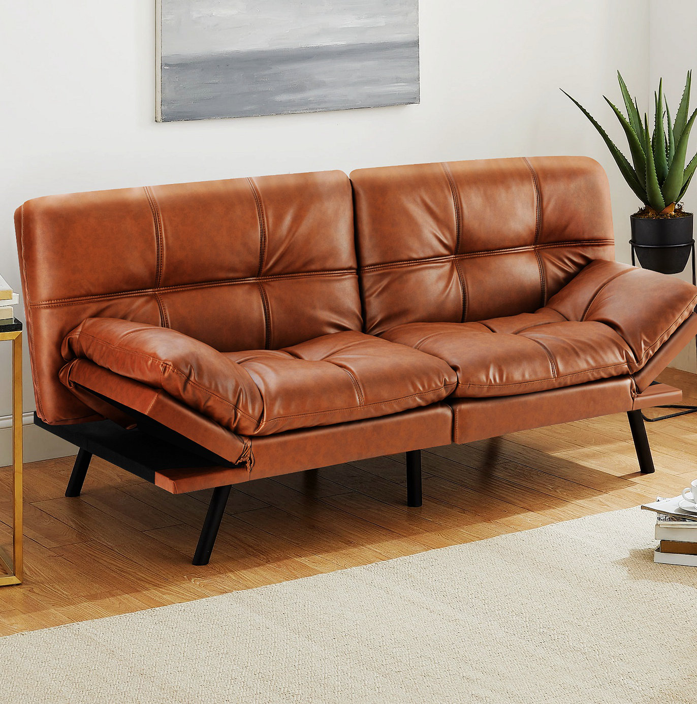 Latitude Run® 71.51'' Vegan Leather Sofa, Leather Loveseat, Sleeper ...