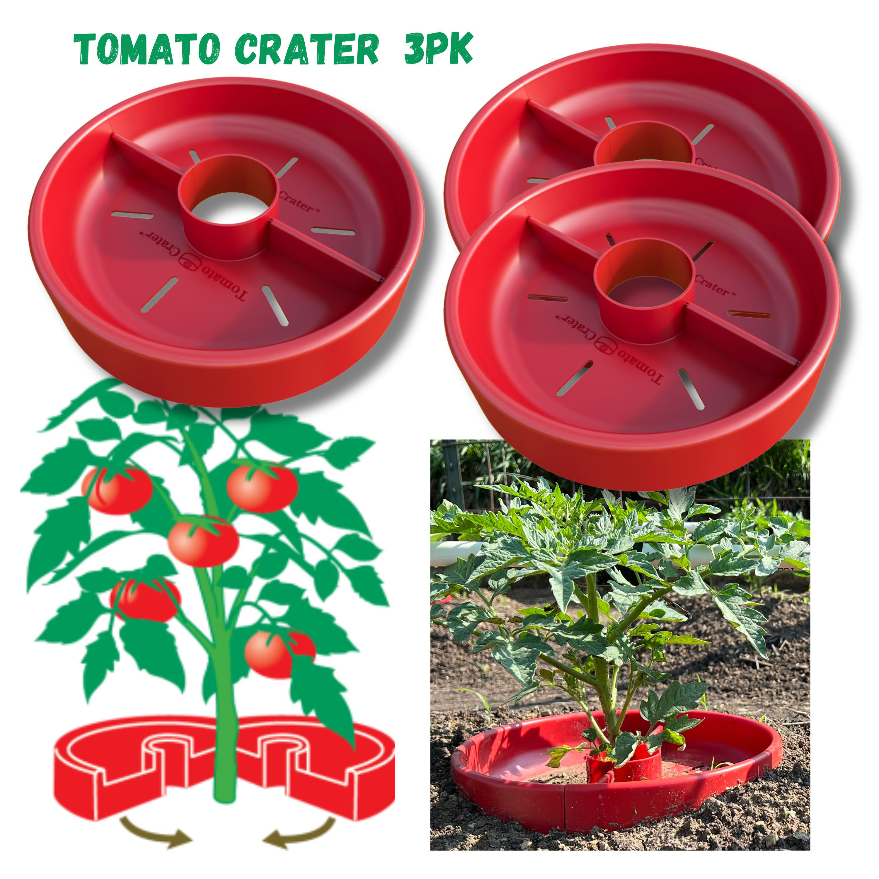 Arlmont & Co. Tomato Crater Gardening Tool, 3 Pack - 12” Red Plastic ...