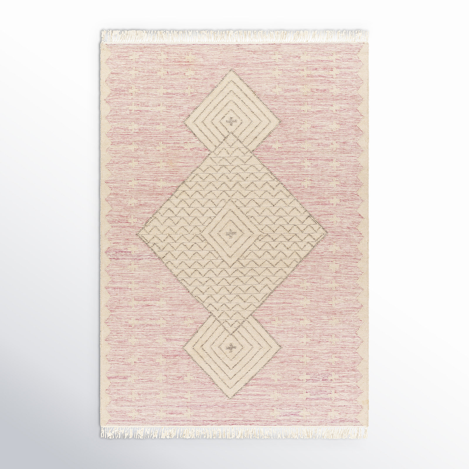 Joss & Main Malti Geometric Handmade Handwoven Indoor / Outdoor Area Rug in Pink/Cream | Joss & Main
