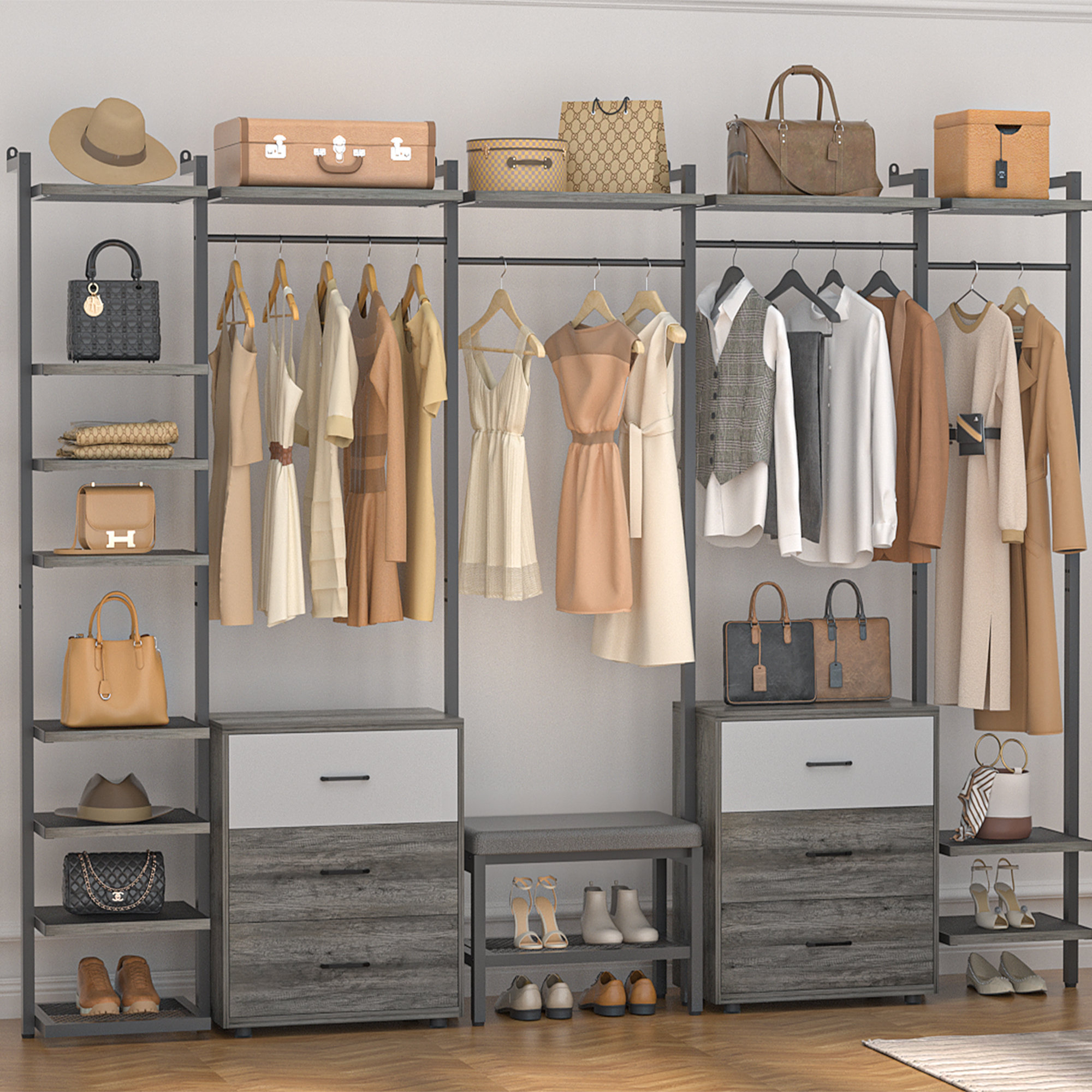 Wrought Studio™ Jeremyiah 68" W -96" W Walk In Closet System with 6 ...