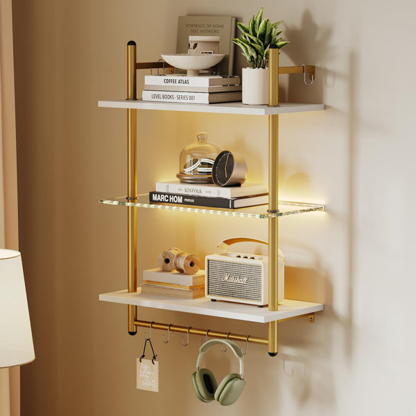 Mercer41 24” Floating Shelves With LED Lights For Wall, 3 Tier Wall ...