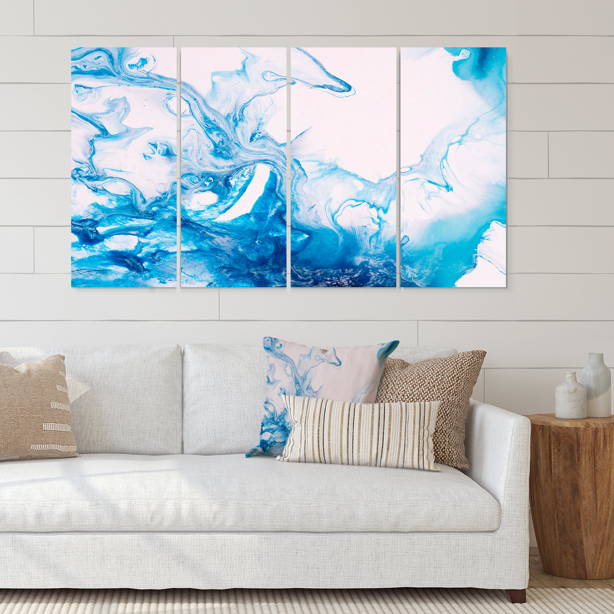 East Urban Home Light Blue Ink Liquid Art II - 4 Piece Wrapped Canvas ...