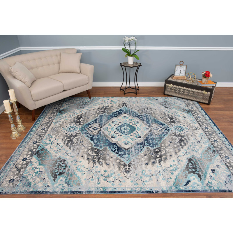 Bungalow Rose Mosely High-Low Silver Area Rug | Wayfair