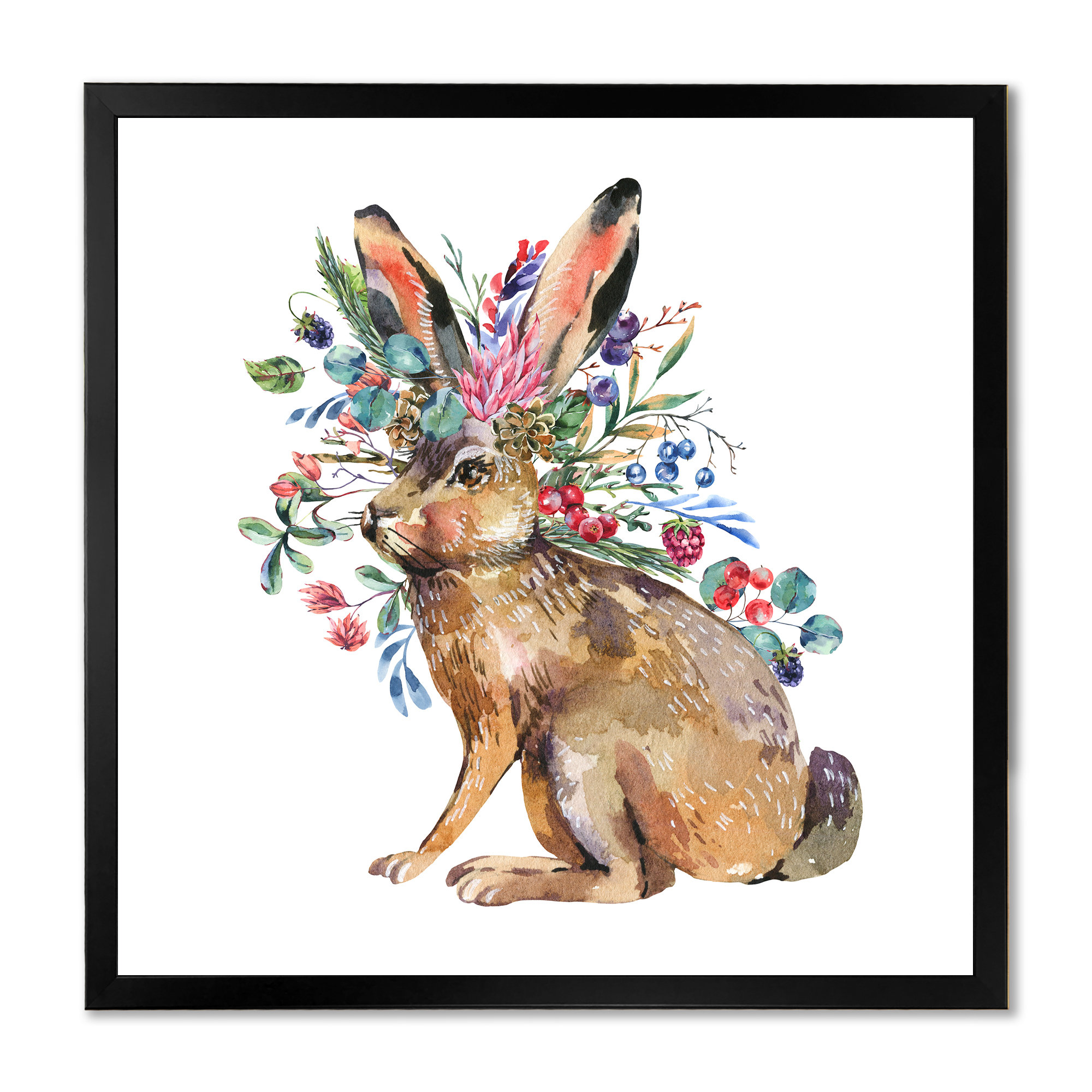 Gracie Oaks Hare Portrait With Colorful Flowers - on | Wayfair