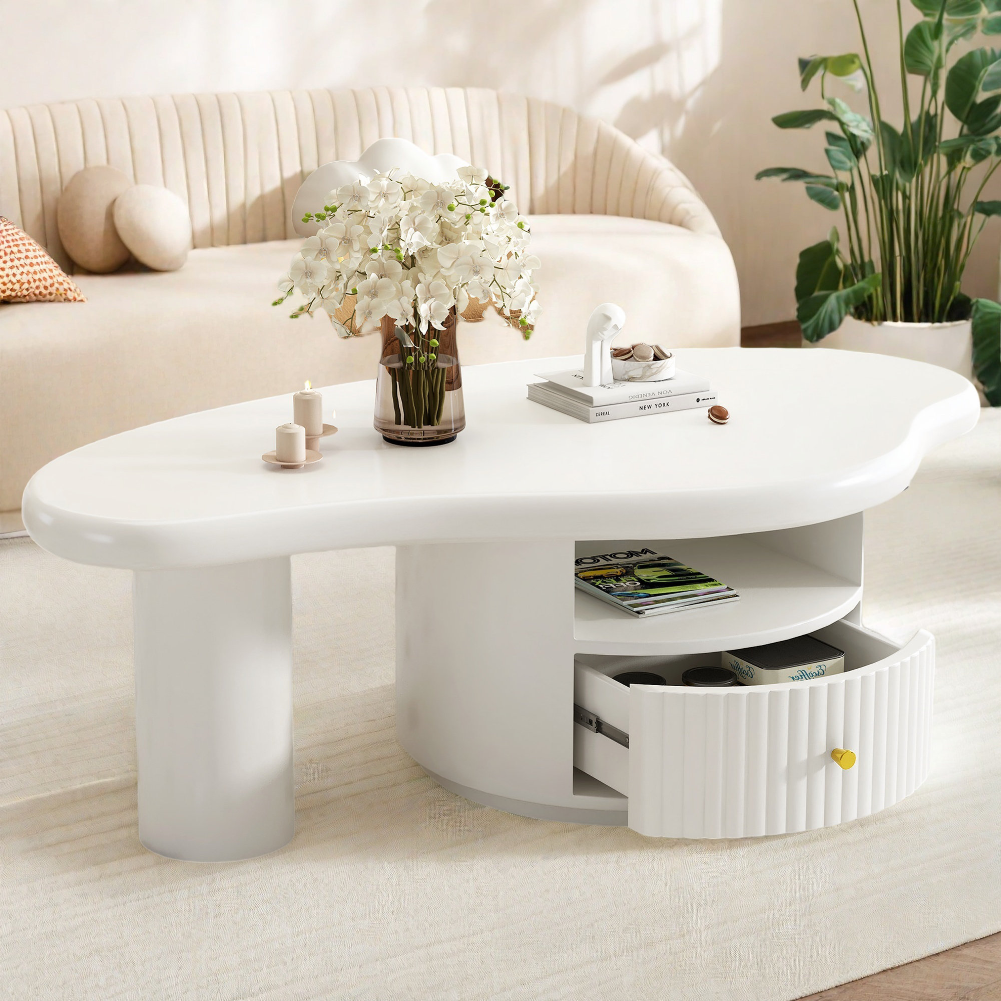 Wrought Studio™ Cloud Coffee Table, Irregular Shape Coffee Table With 1 ...