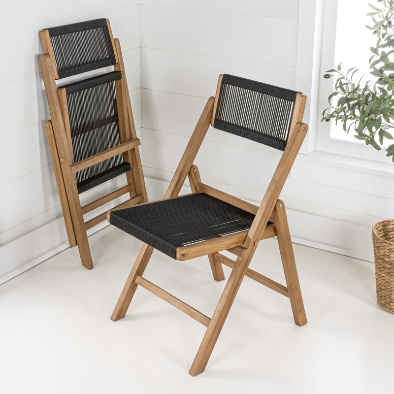 Latitude Run® Jannemarie Coastal Modern Wood Roped Folding Chair with ...