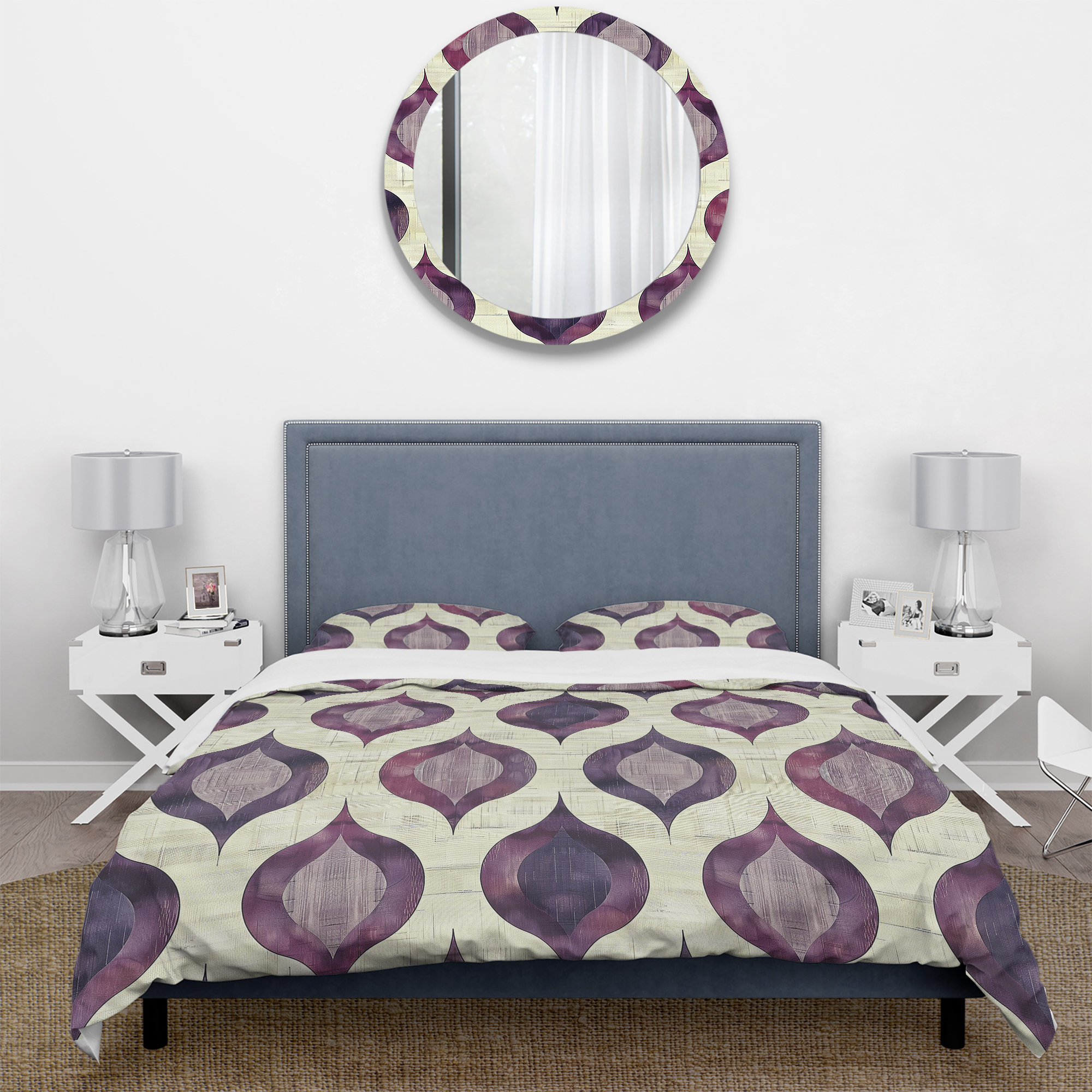 Design Art Beige Purple Midcentury Trellis - Midcentury Duvet Cover Set ...