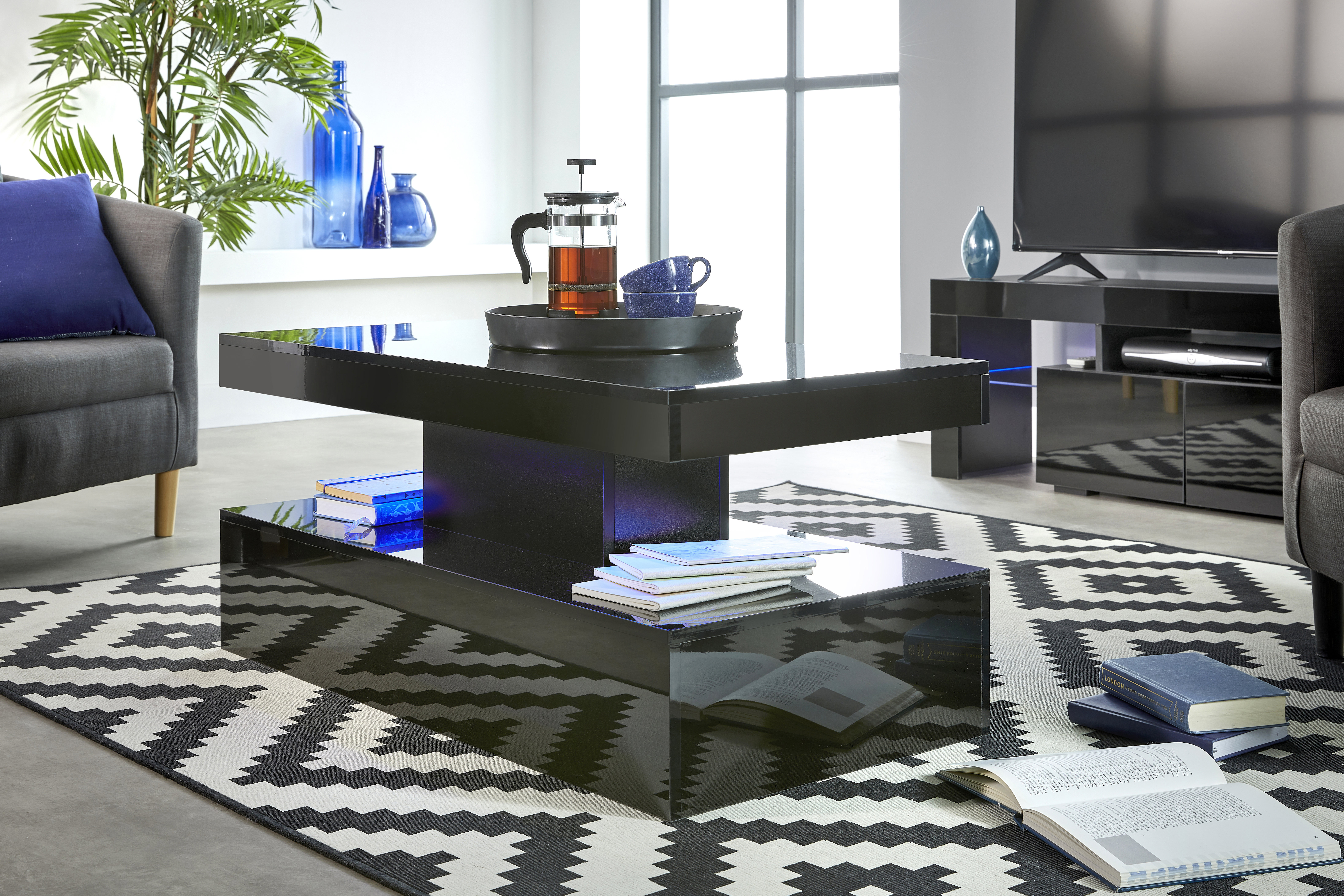 Metro Lane Amaarah Modern Coffee Table with Lights, Side Table ...