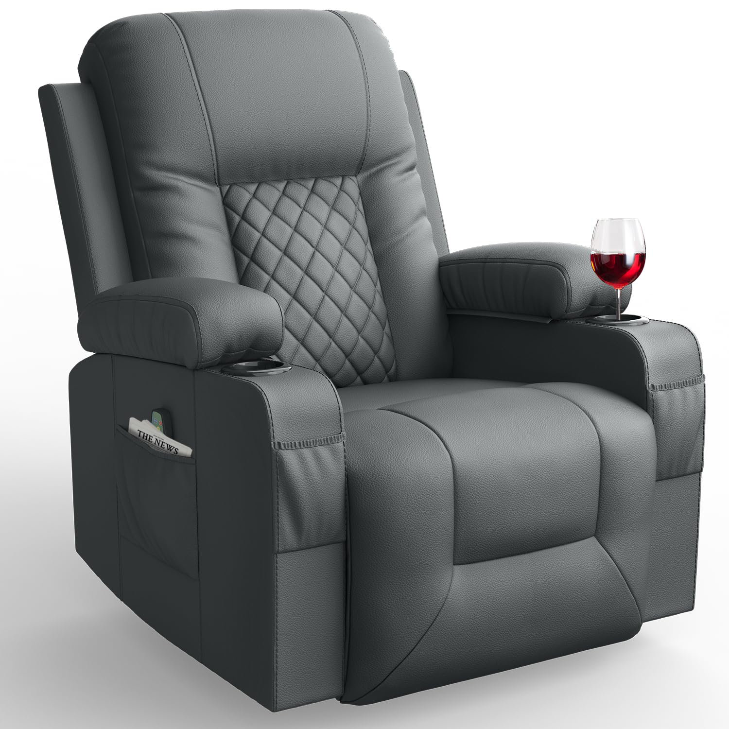 Latitude Run® Lannah Faux Leather Recliner Massage Chair, Swivel Rocker ...