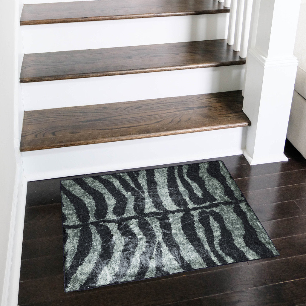 Mercer41 2' X 3' Black Zebra Print Shag Handmade Non Skid Area Rug ...