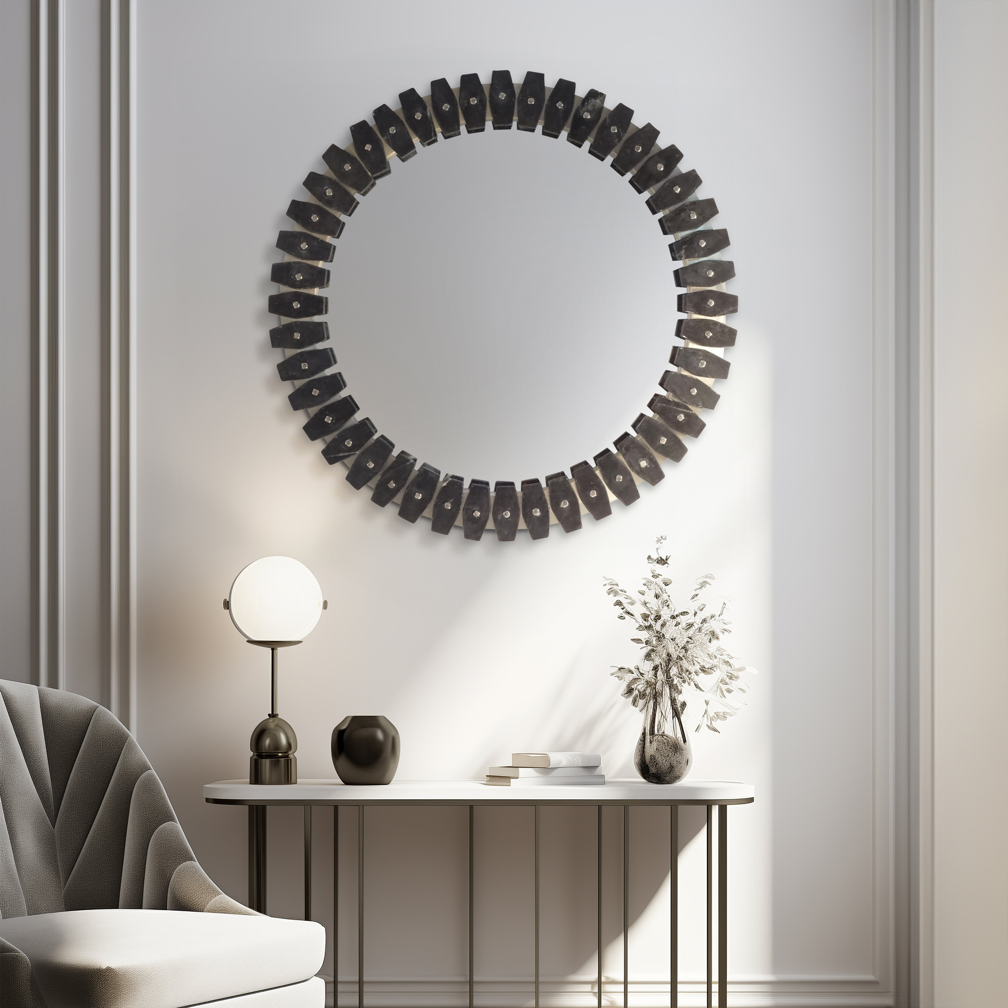 Everly Quinn Quinnel Stone Glass Marble Round Wall Mirror with ...
