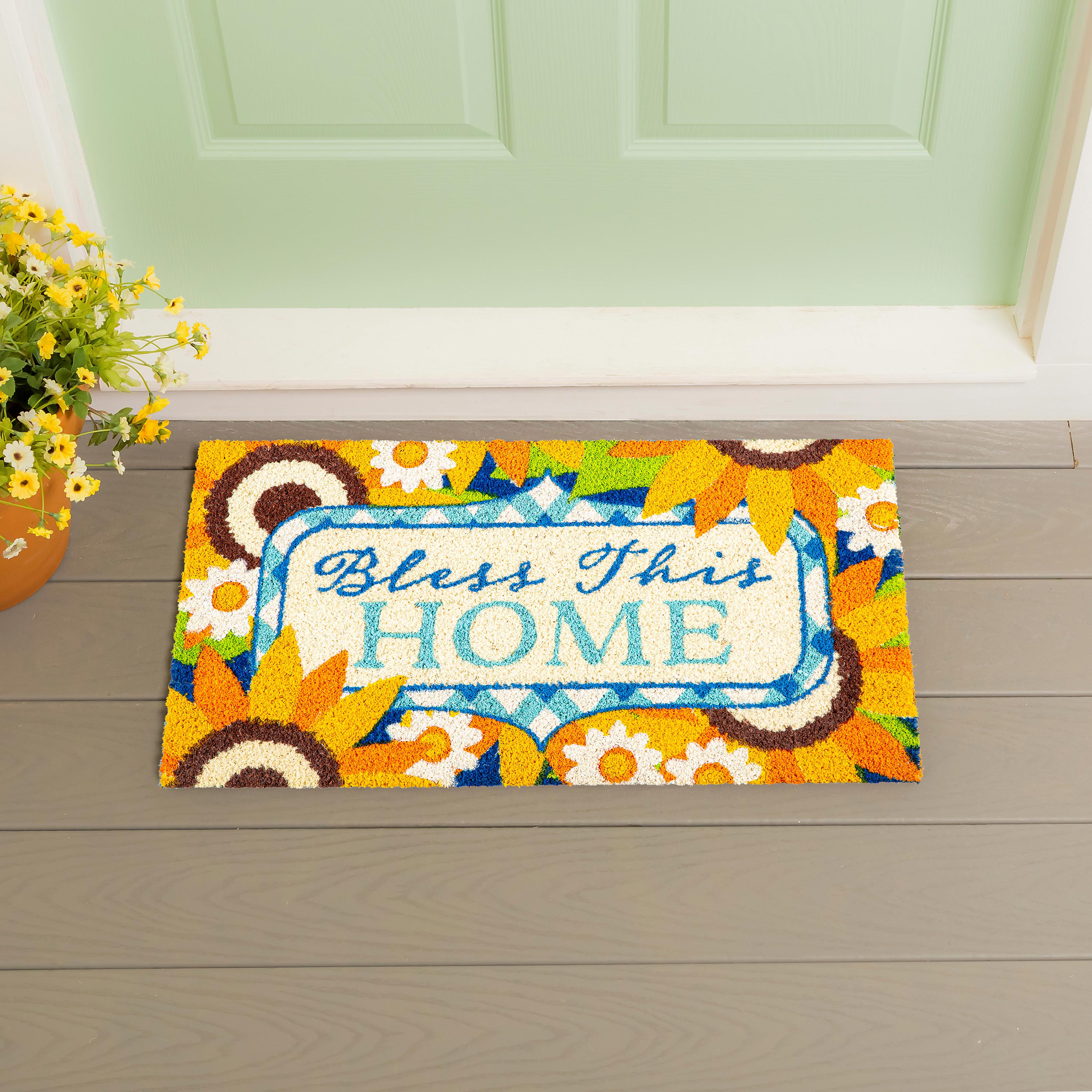 Ophelia & Co. Bless this Home Sunflowers Mat | Wayfair
