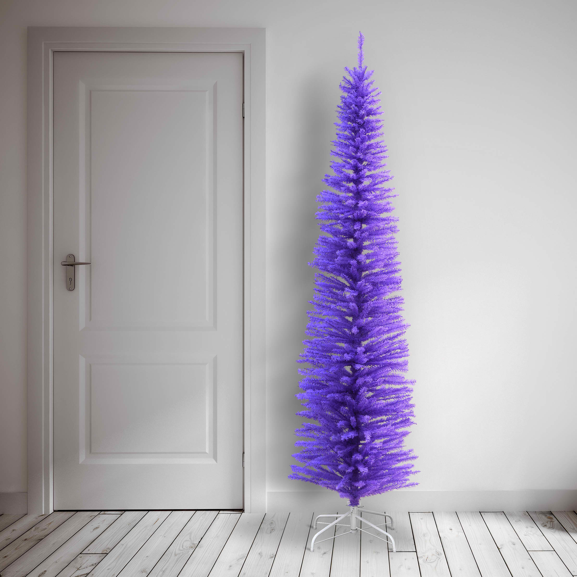 National Tree Company 7.5ft Slim Lavender Tree with White Stand ...