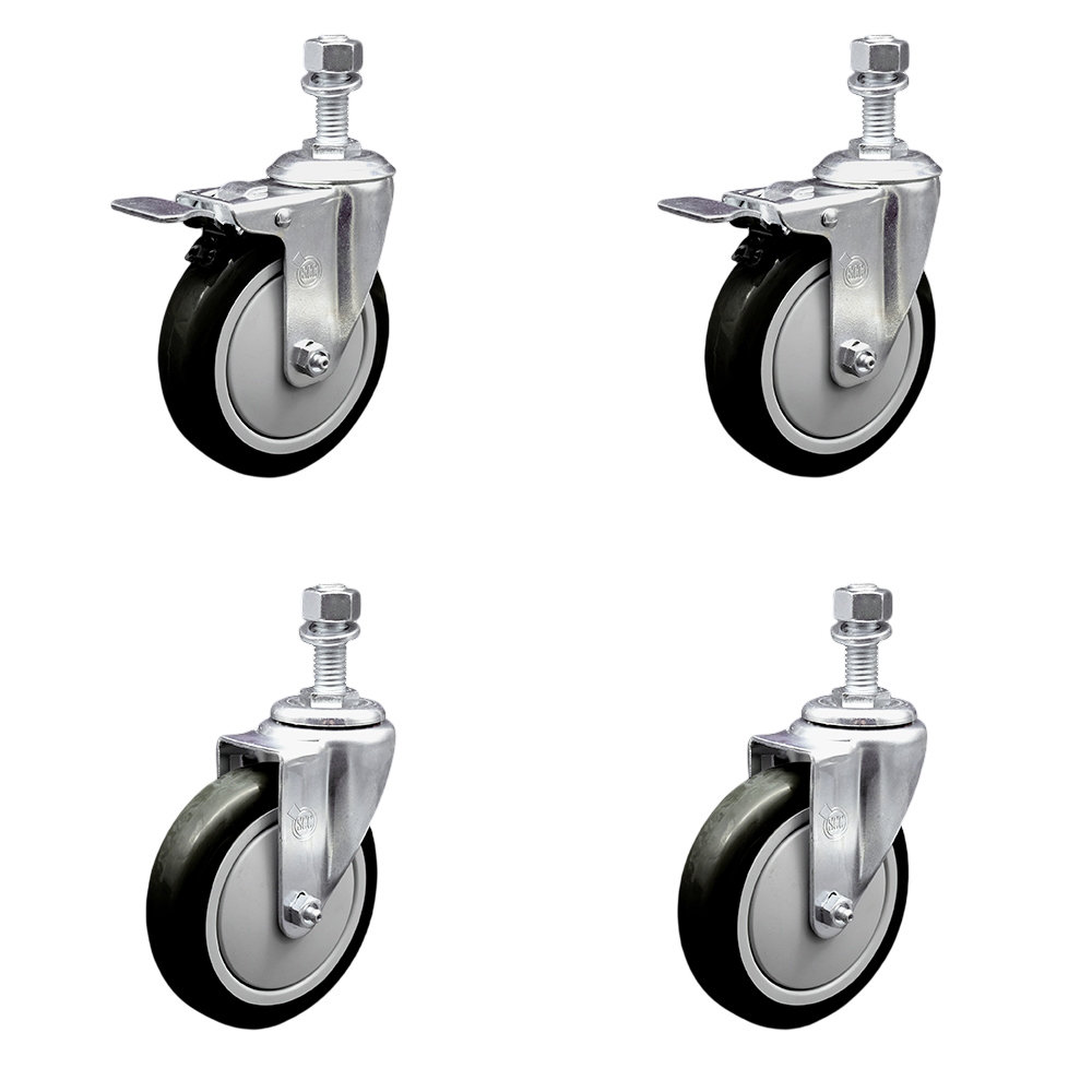 Service Caster 5 Inch Polyurethane Swivel 12mm Stem Caster Set 2 Total ...