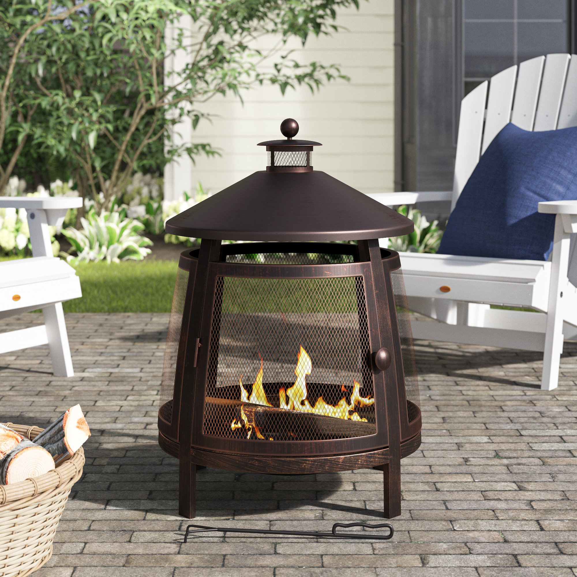 Three Posts™ Groner Tall Firepit With Chimney | Wayfair
