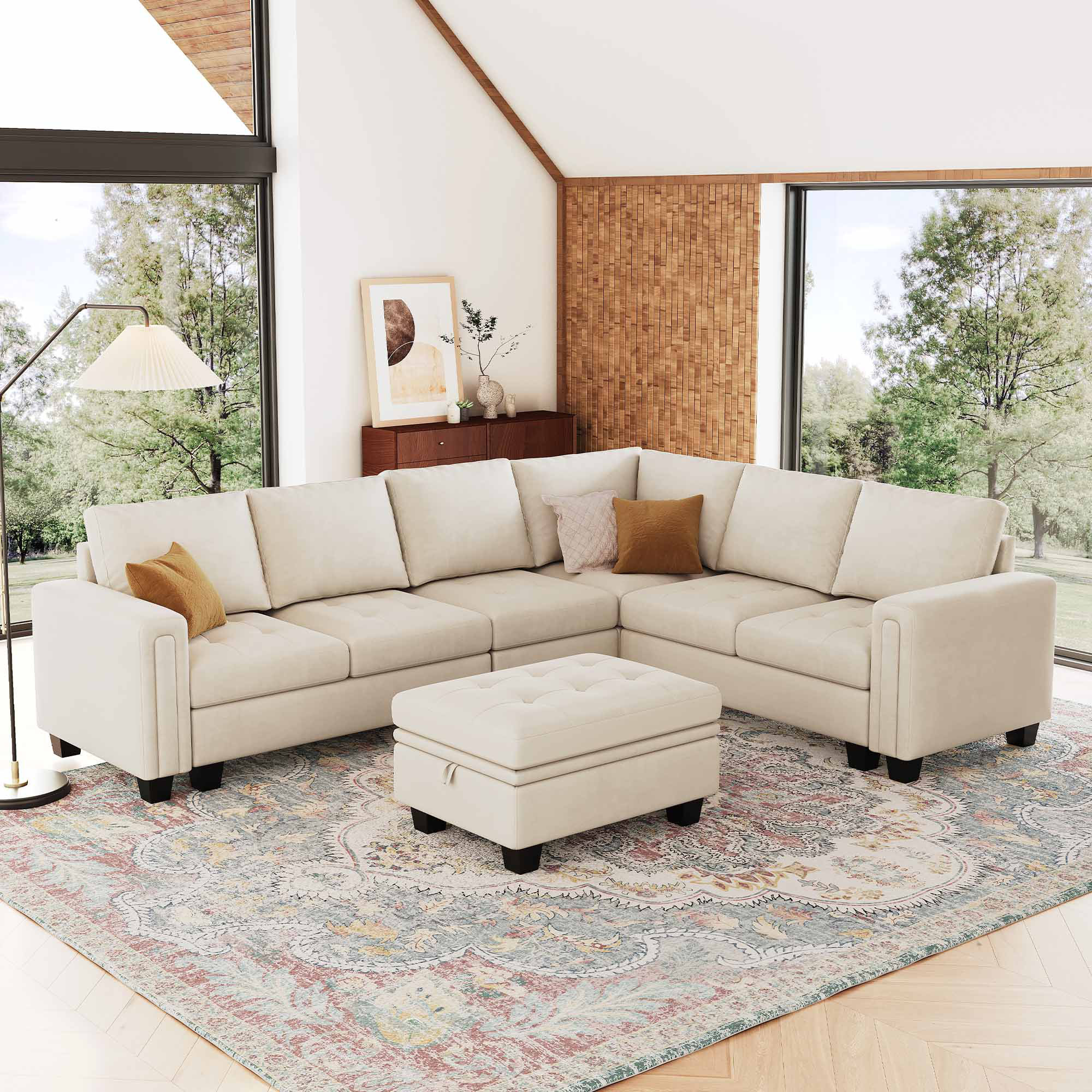 Mercer41 Shavera 6 Piece Velvet Sectional Sofa L Shaped Modular Couch