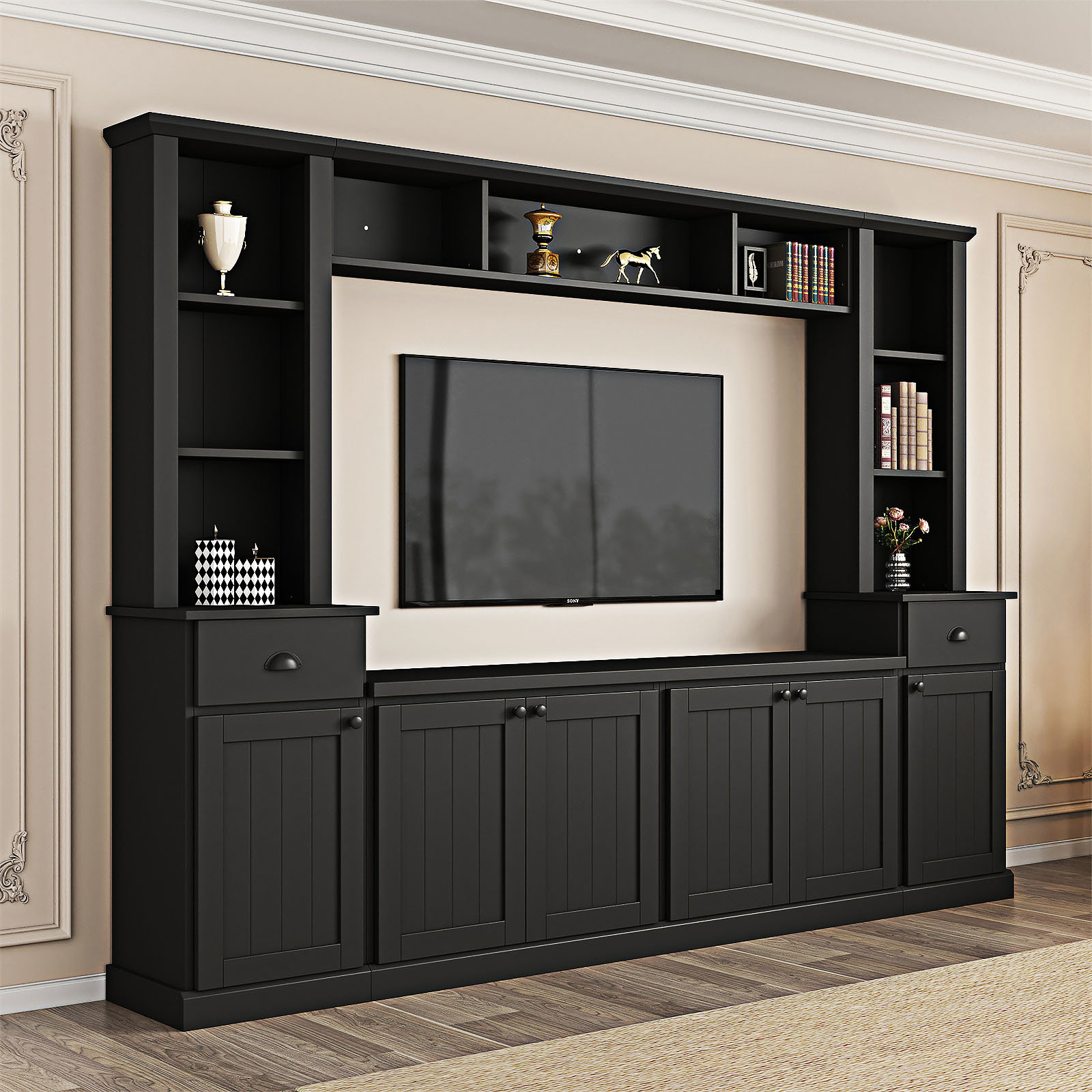 Everly Quinn Minimalist Entertainment Wall Unit Set with Bridge | Wayfair