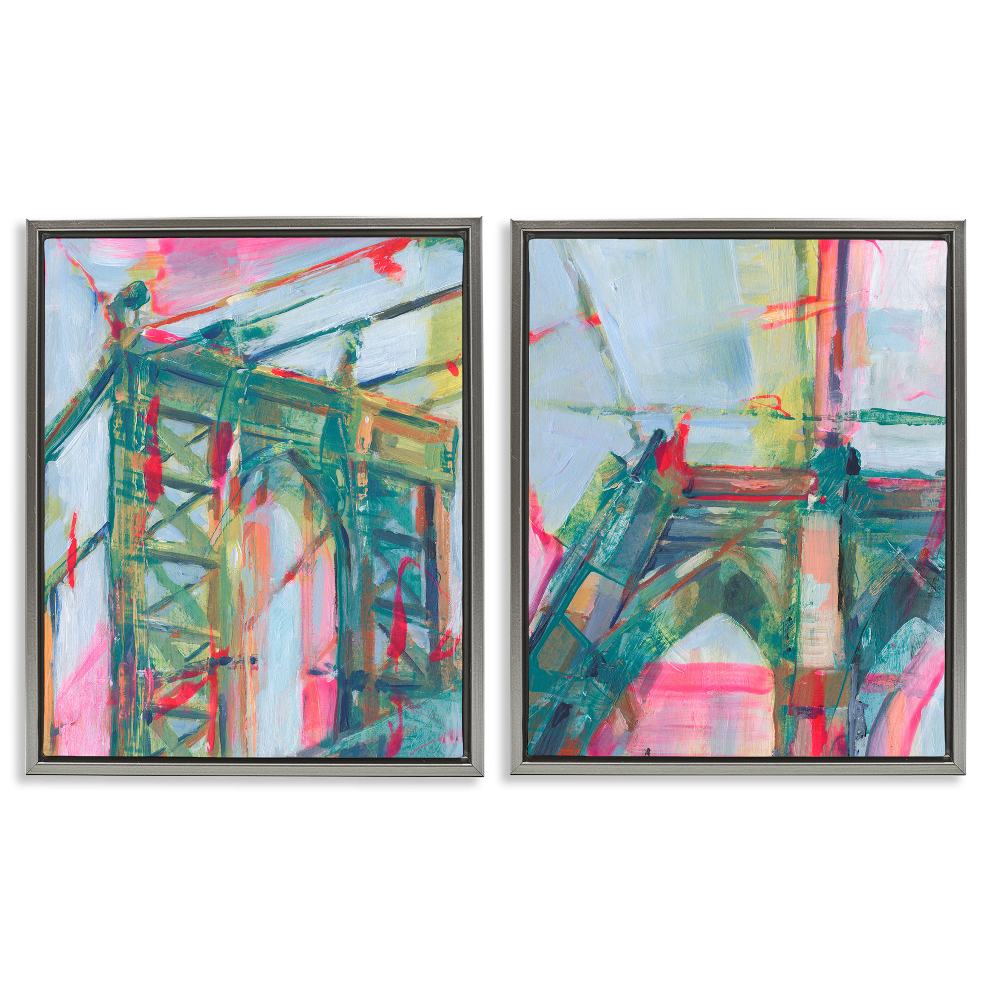 Latitude Run® Bridge Arches Abstractions 2 PC Framed Floater Canvas Set ...