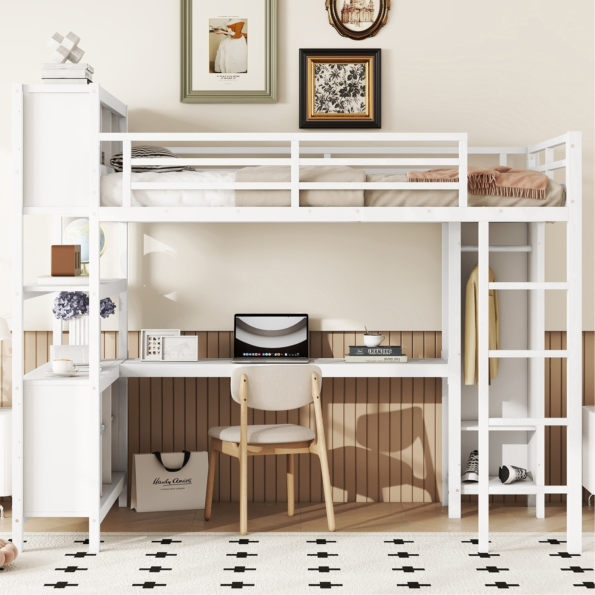 Dakota Fields Metal Loft Bed With Wardrobe And L-Shaped Desk, Loft Bed ...