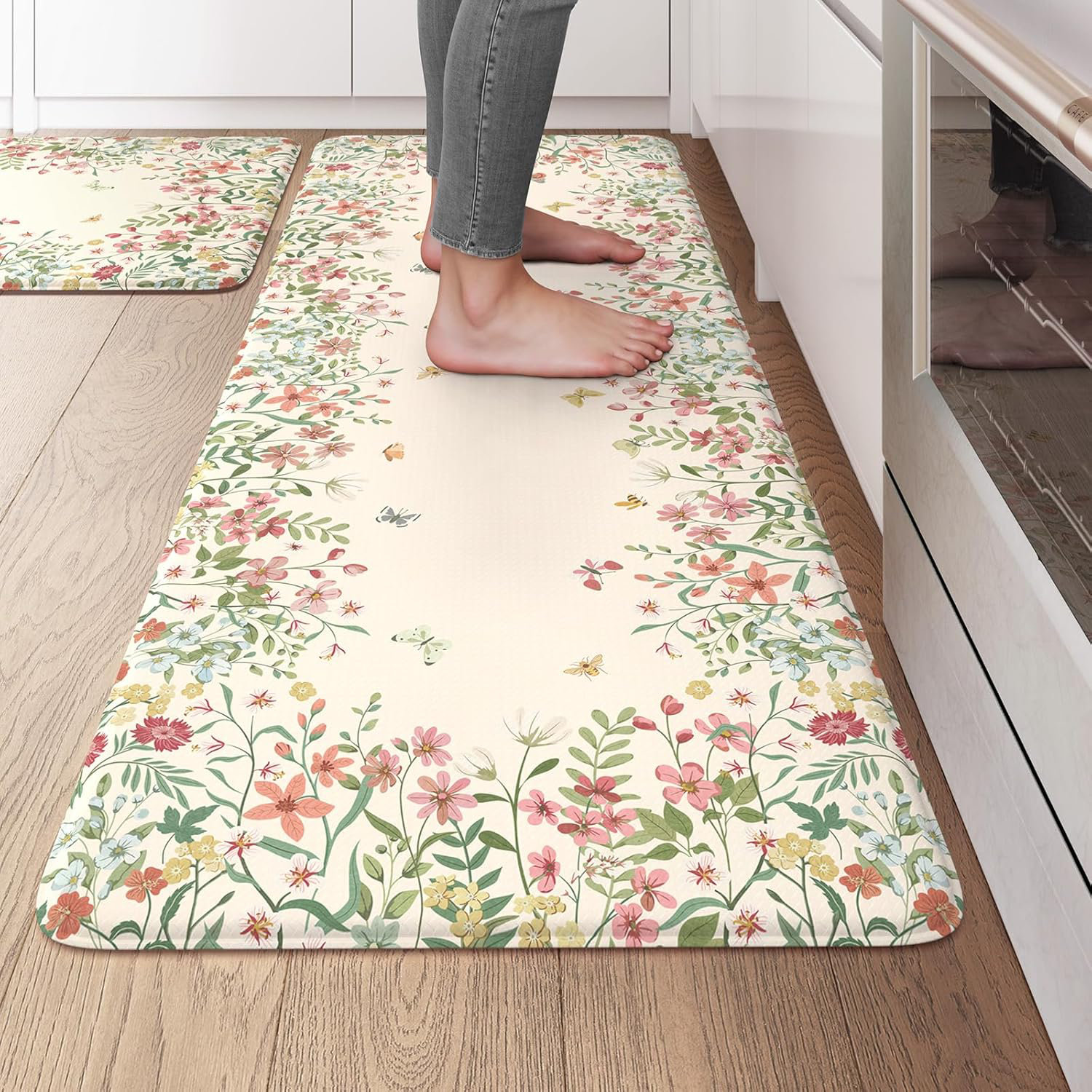 Red Barrel Studio® Kitchen Mats For Floor Anti Fatigue,Flower Butterfly ...