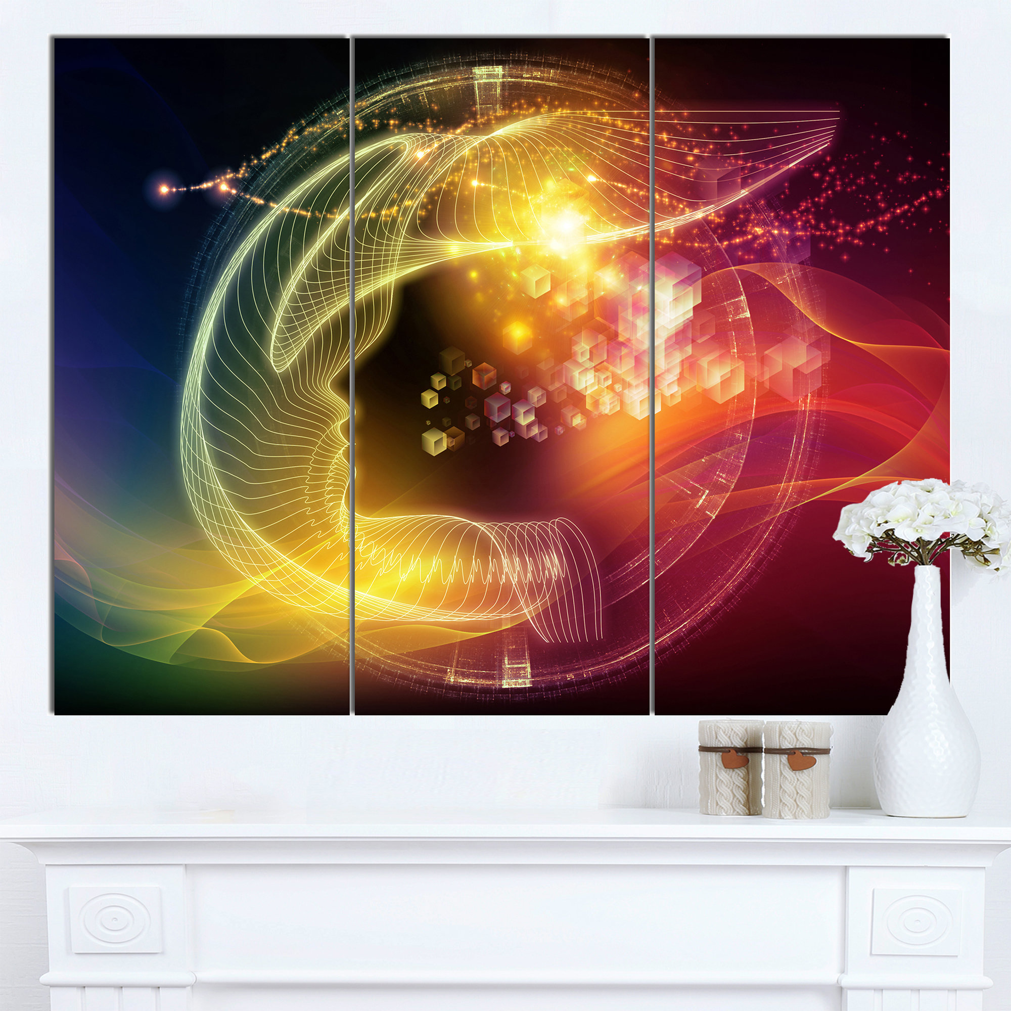 Design Art 'Illuminating Human Head Fractal' 3 Piece Graphic Art on ...
