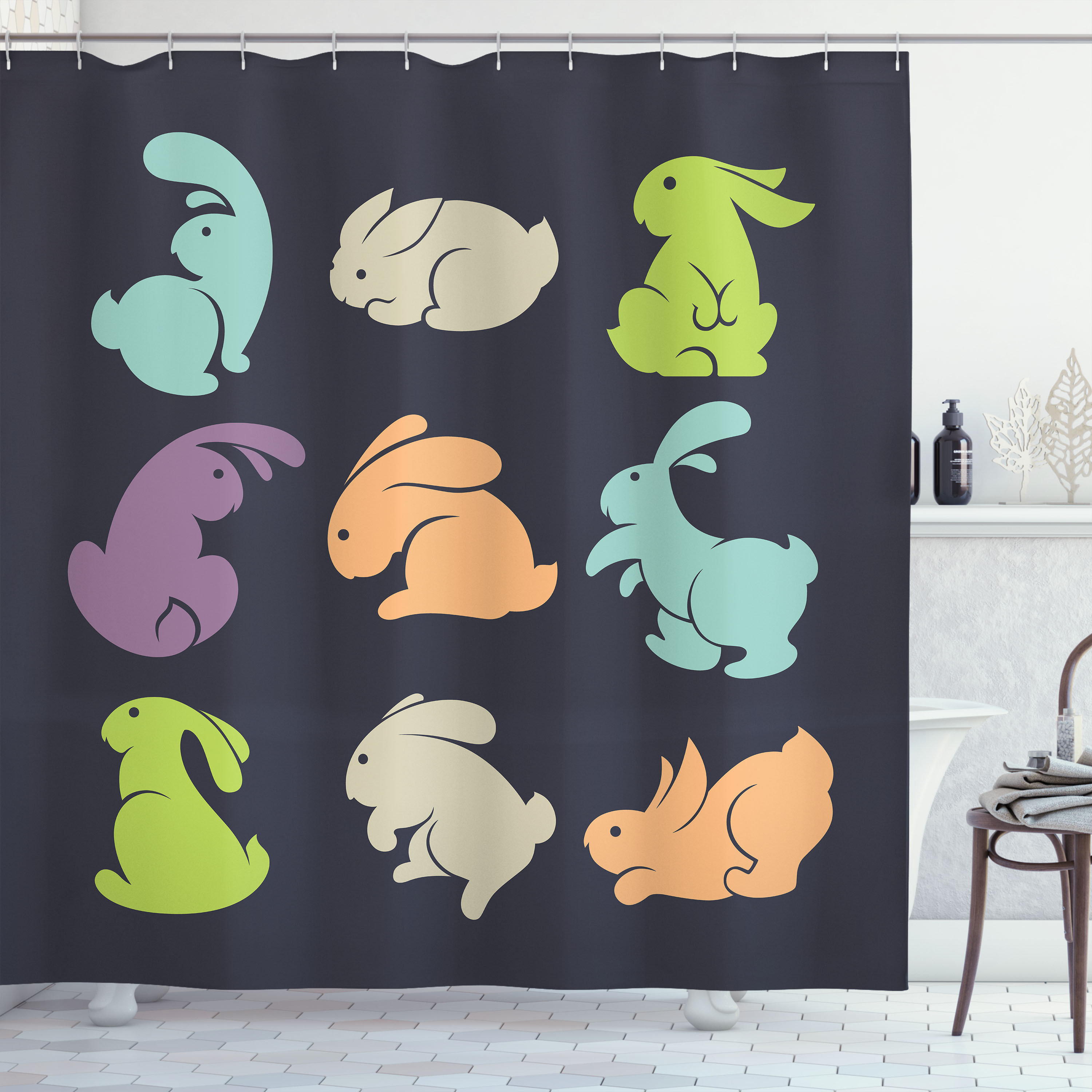East Urban Home Bunny Shower Curtain Pastel Rabbit Silhouettes ...