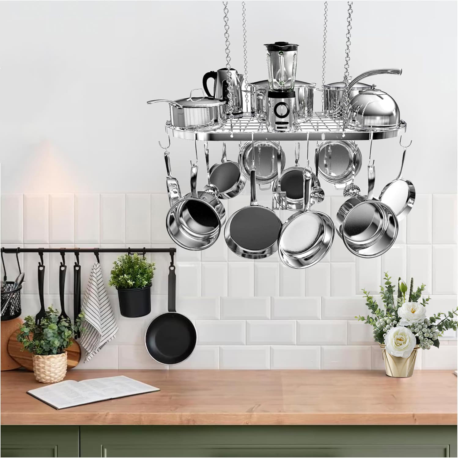 Mint Pantry® Heavy-Duty Hanging Pot Rack Stylish Alloy Steel Ceiling ...