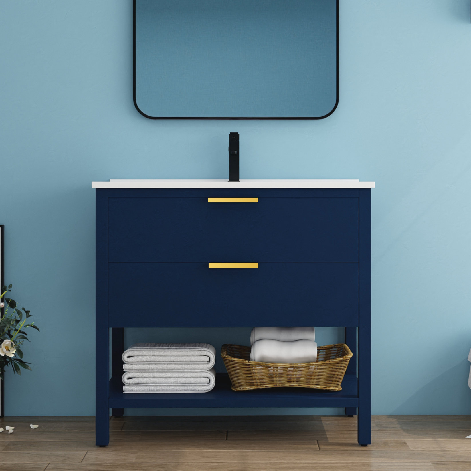 Mercer41 36'' Free-Standing Single Bathroom Vanity With Resin Vanity ...