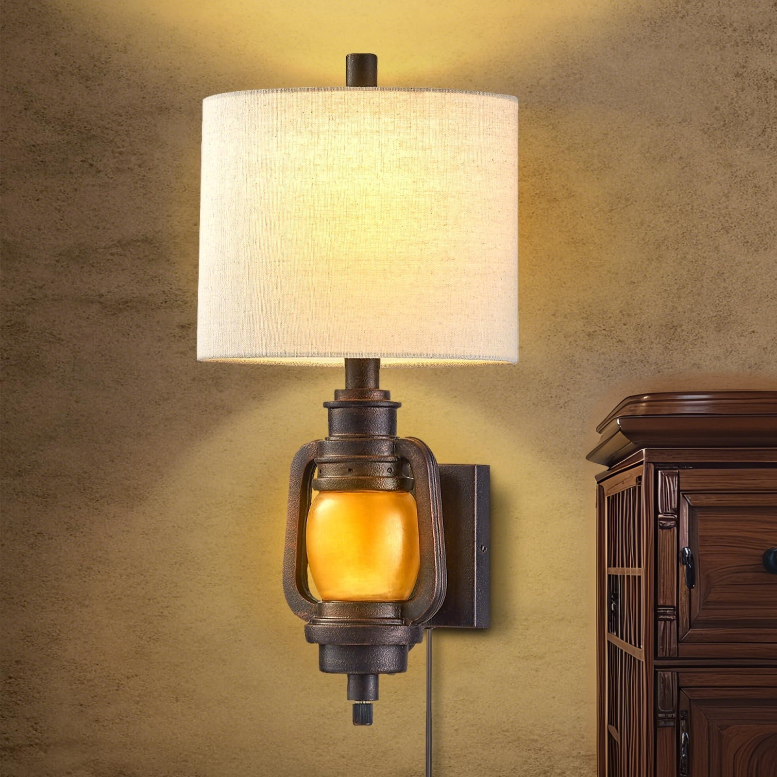 Bay Isle Home™ Farmhouse Wall Lamp With Dual LED Nightlight – Dark ...