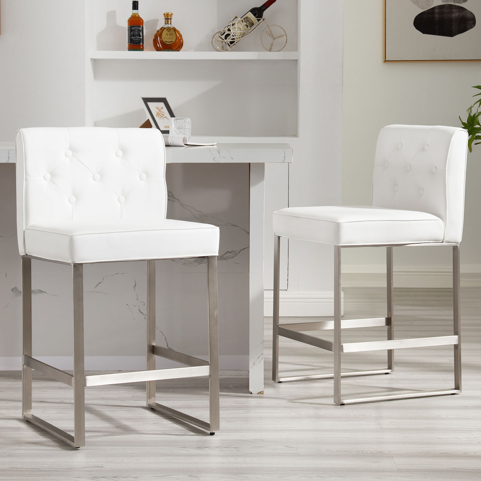 Ebern Designs 25" Upholstered Counter Height Bar Stool | Wayfair