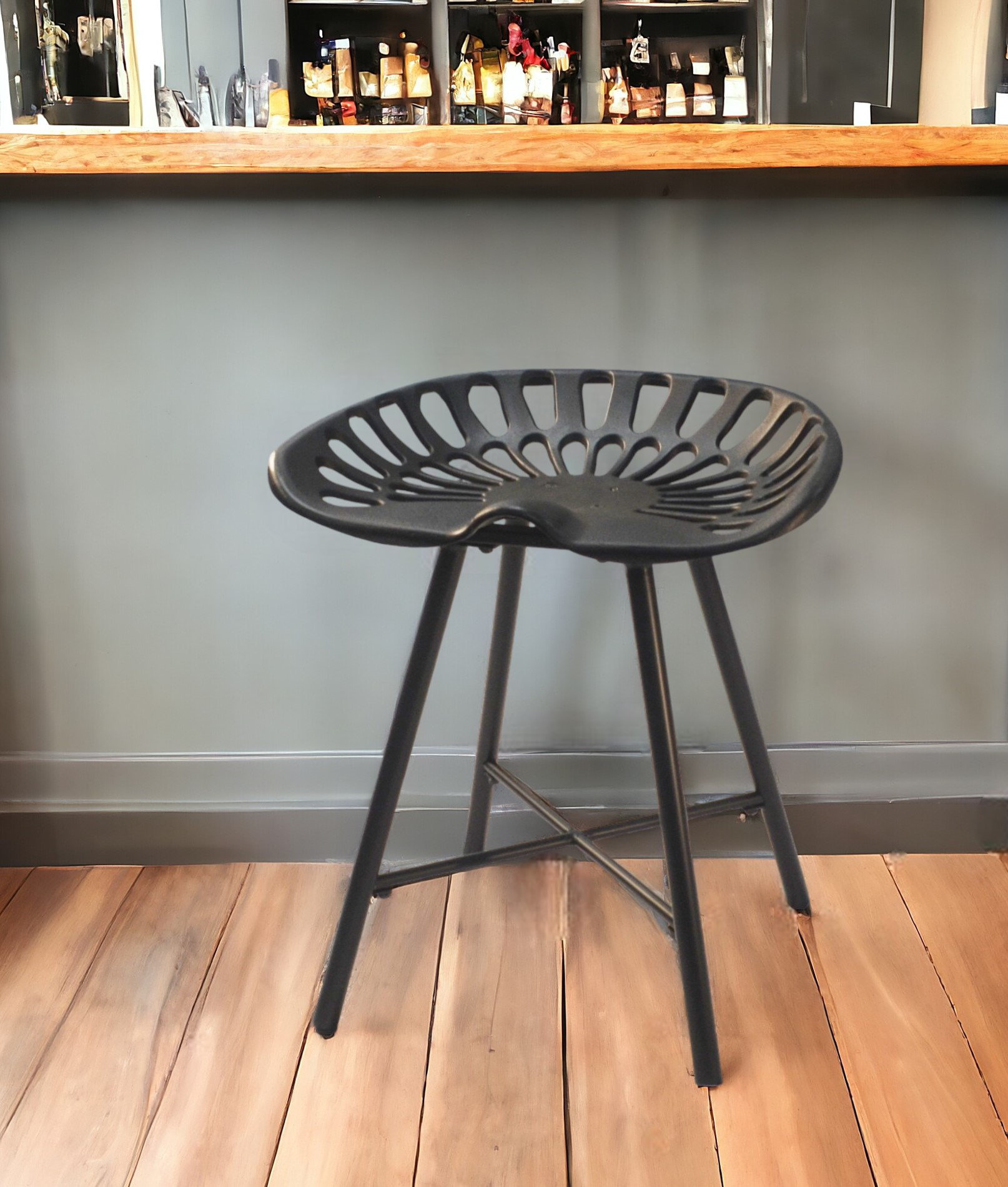 HomeRoots 18" Black Iron Backless Bar Chair | Wayfair