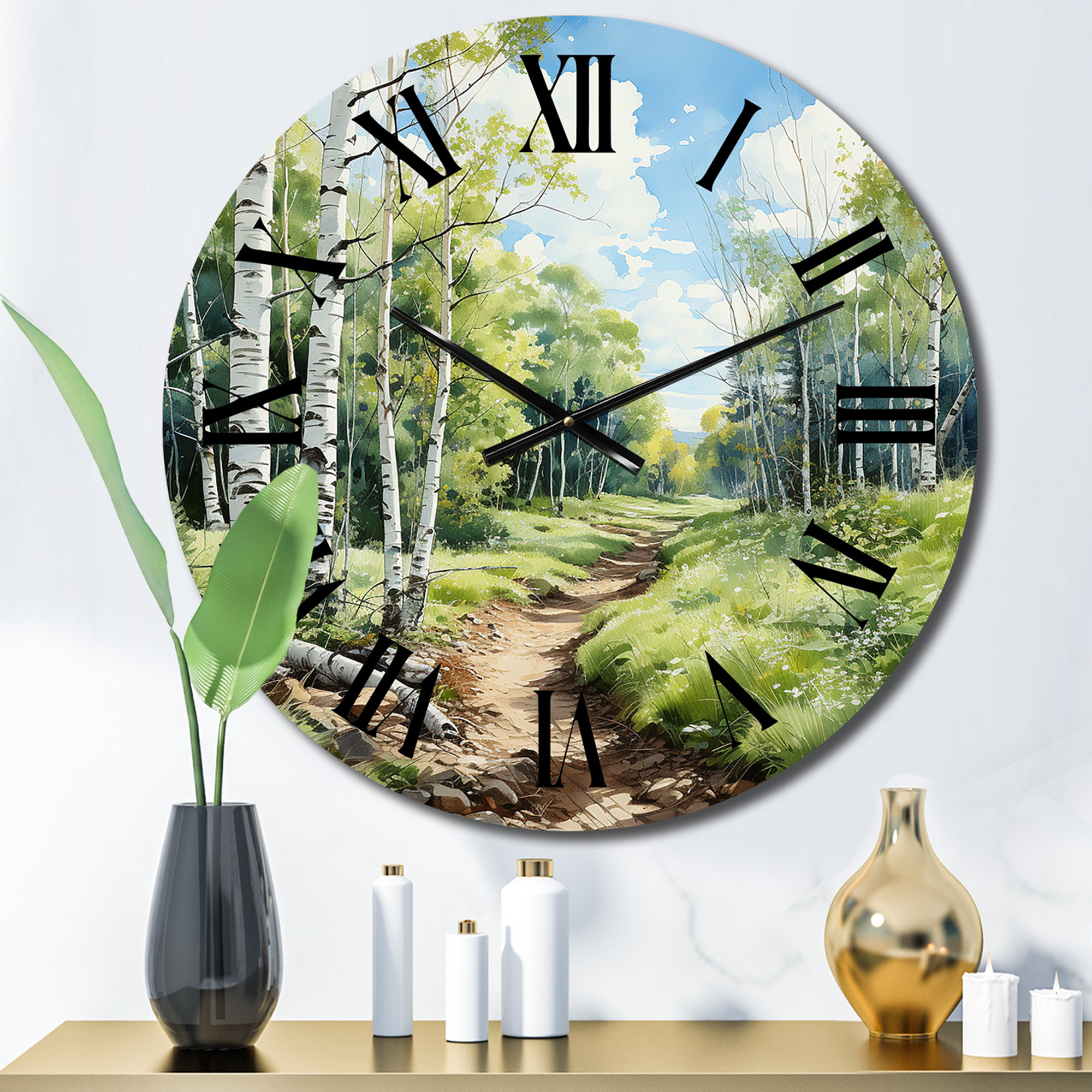 East Urban Home Birch Woods Whispering Winds XII - Forest Wall Clock ...