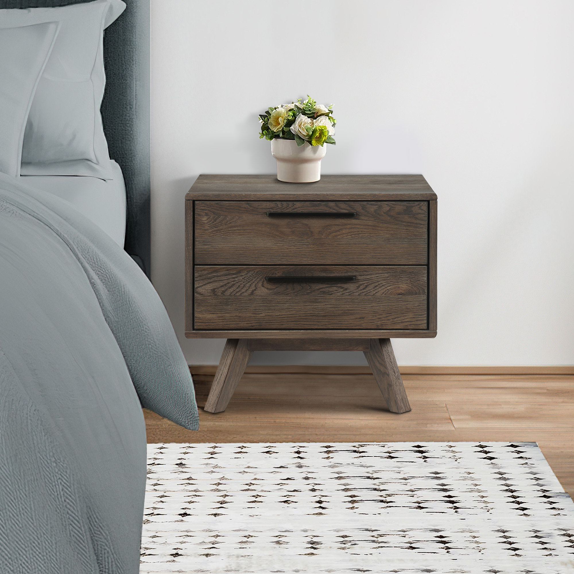 The Twillery Co. Vidal 2 - Drawer Solid Wood Nightstand in Dark Brown ...