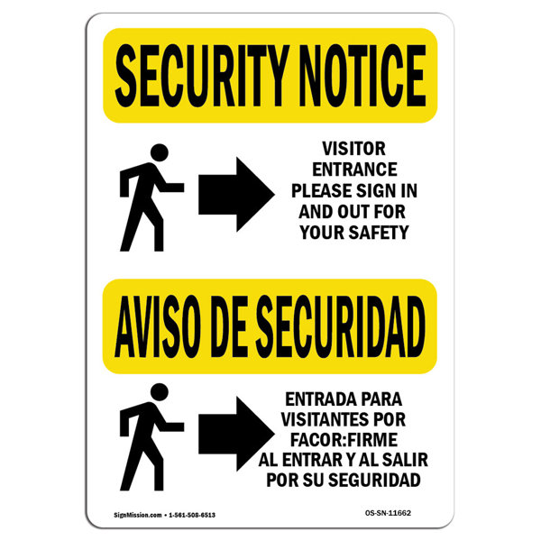 SignMission Visitor Entrance Sign in Bilingual Sig | Wayfair