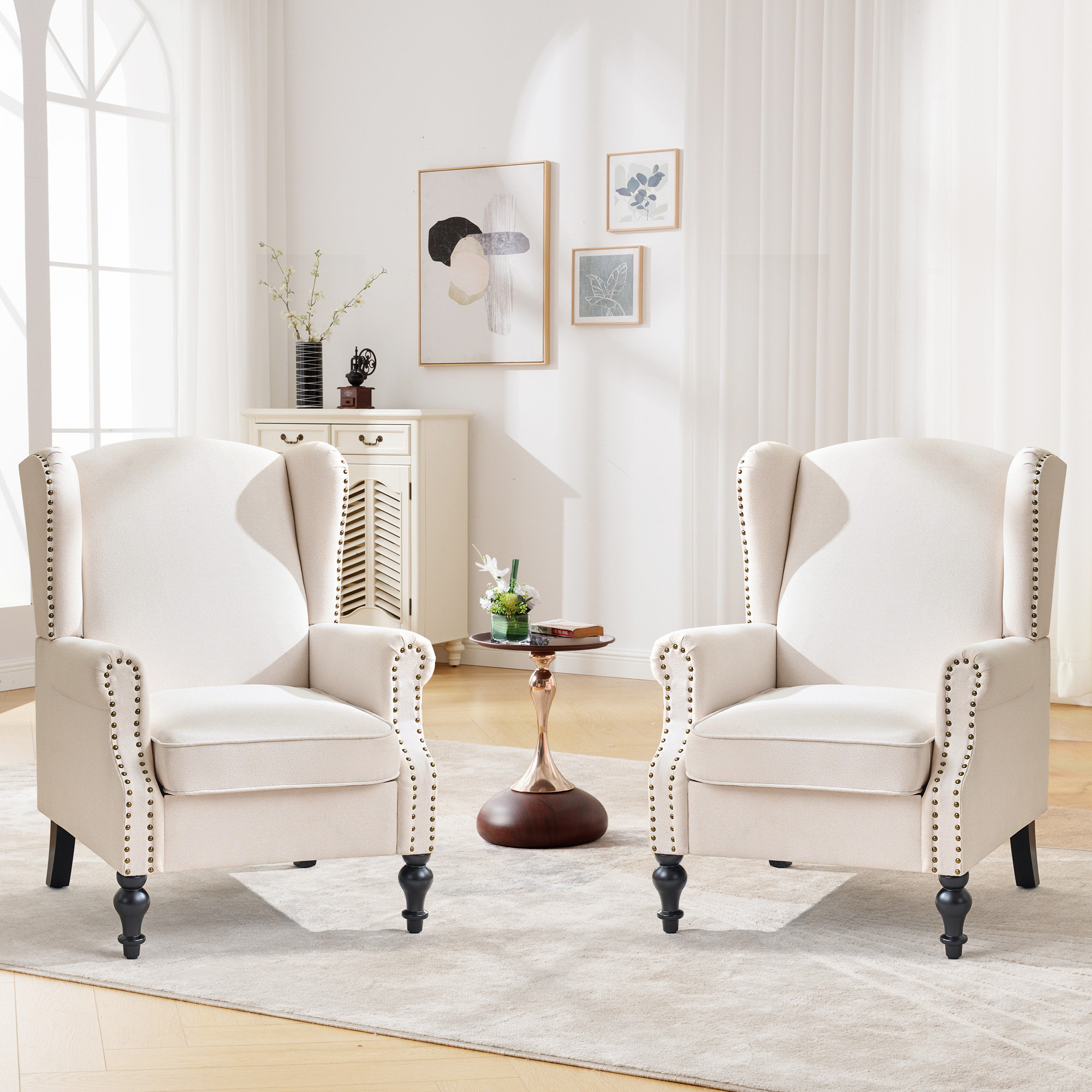 Red Barrel Studio Upholstered Wingback Accent Chair with Nailhead Trim ...