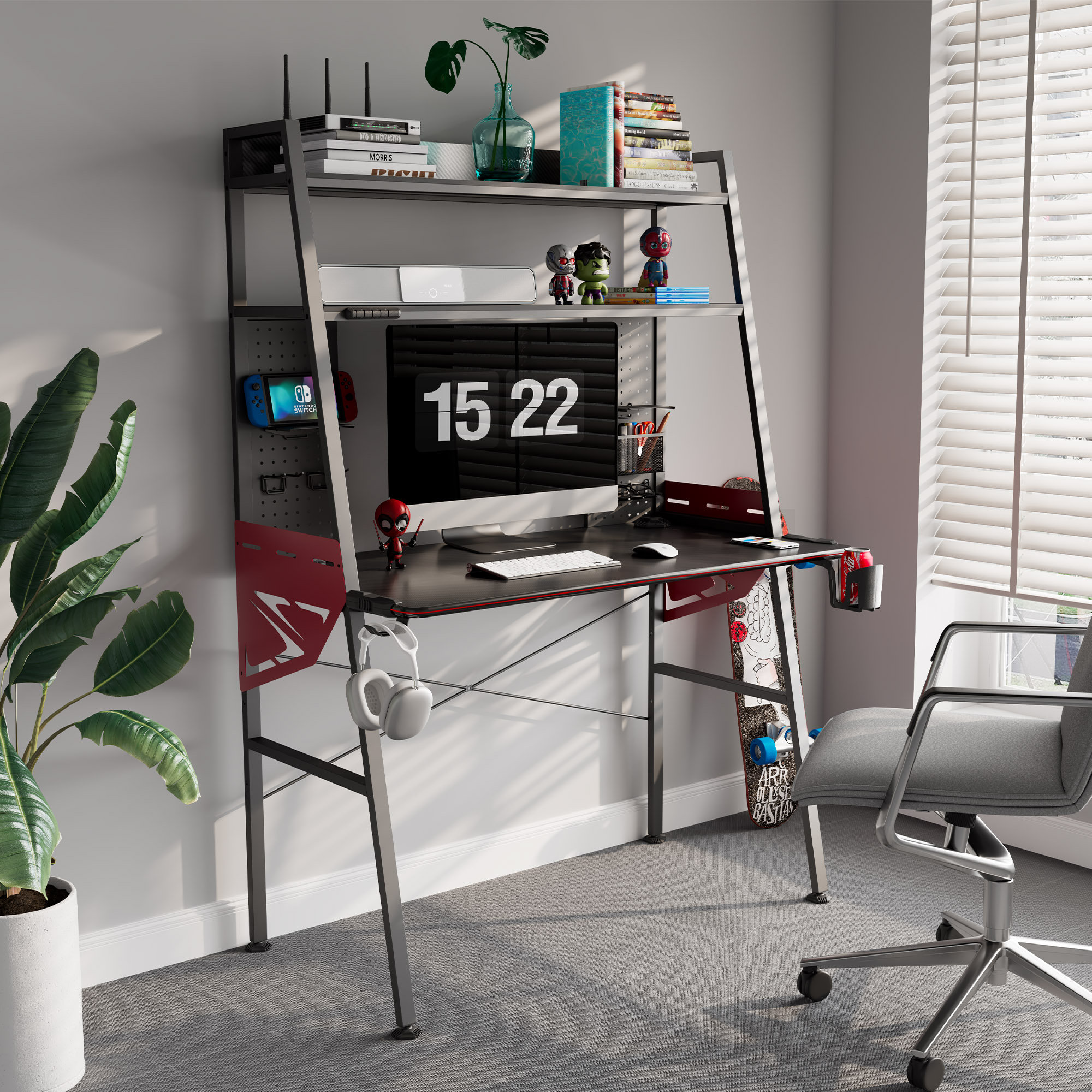 Eureka Ergonomic Gaming Desk with Built in Outlets | Wayfair