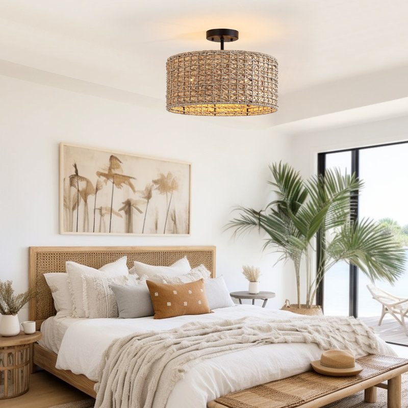 Bay Isle Home™ Stutz 16in. 3-light Rattan Drum Semi-flush Mount Ceiling ...